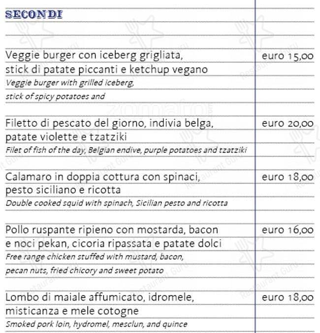 Menu at Coromandel restaurant, Rome