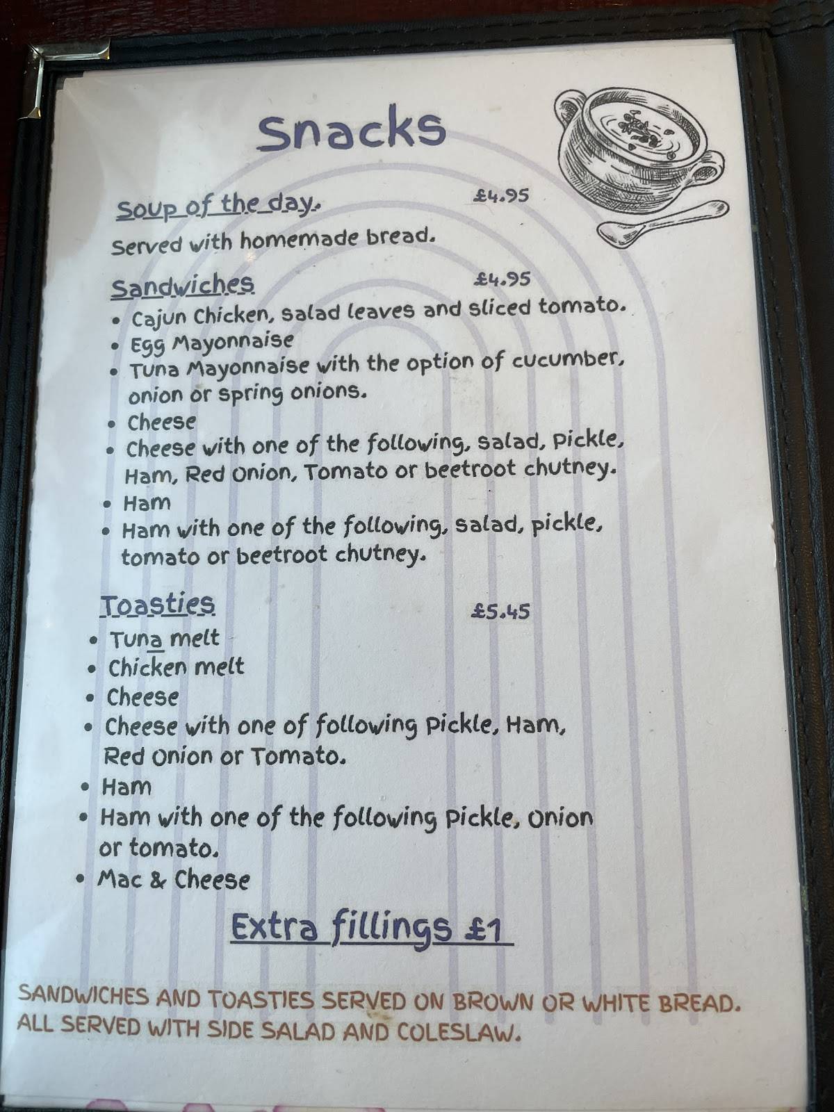 Menu at Cosy corner cafe, Balmacara