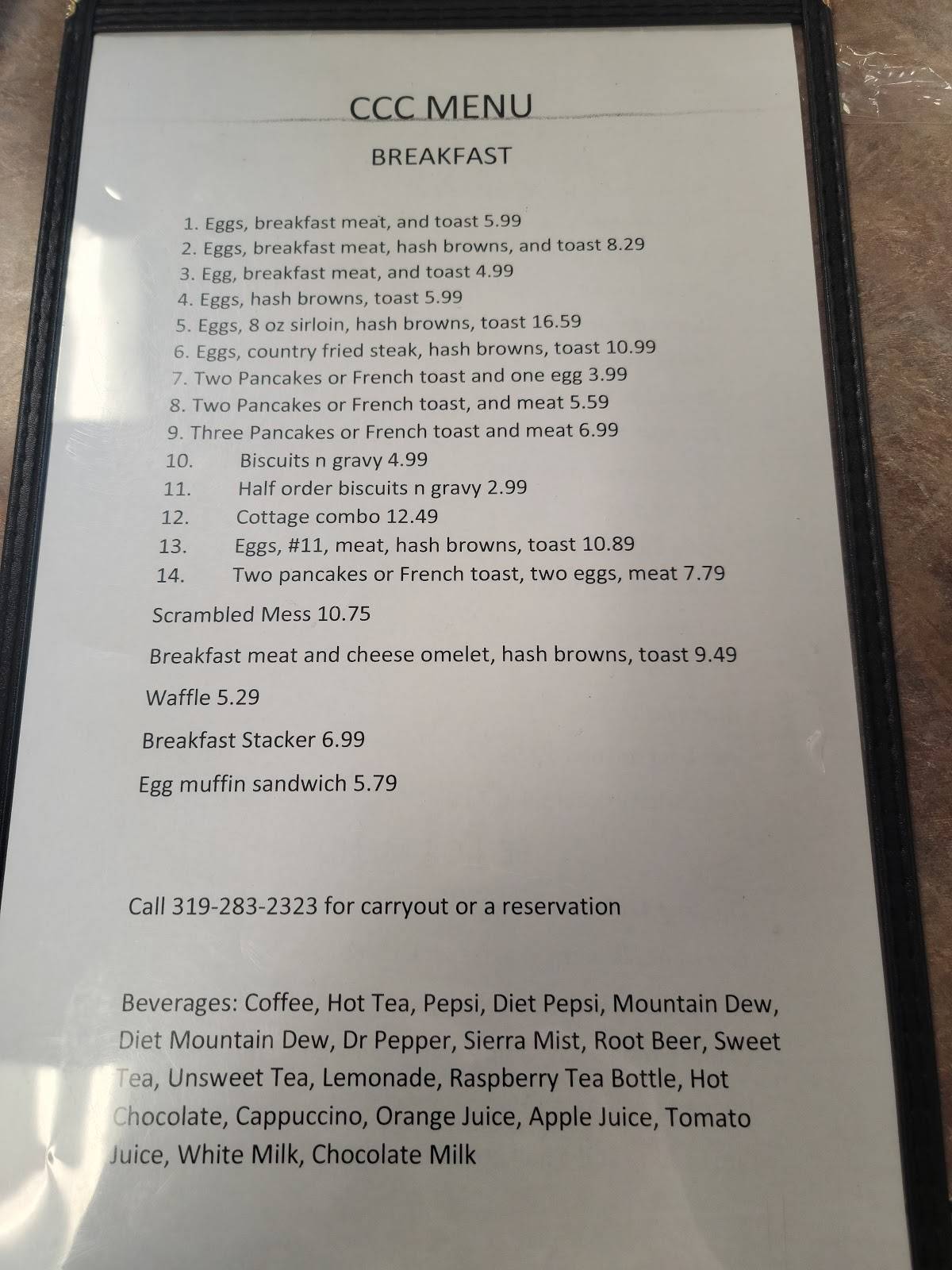 Menu at Country Cottage Cafe, Oelwein