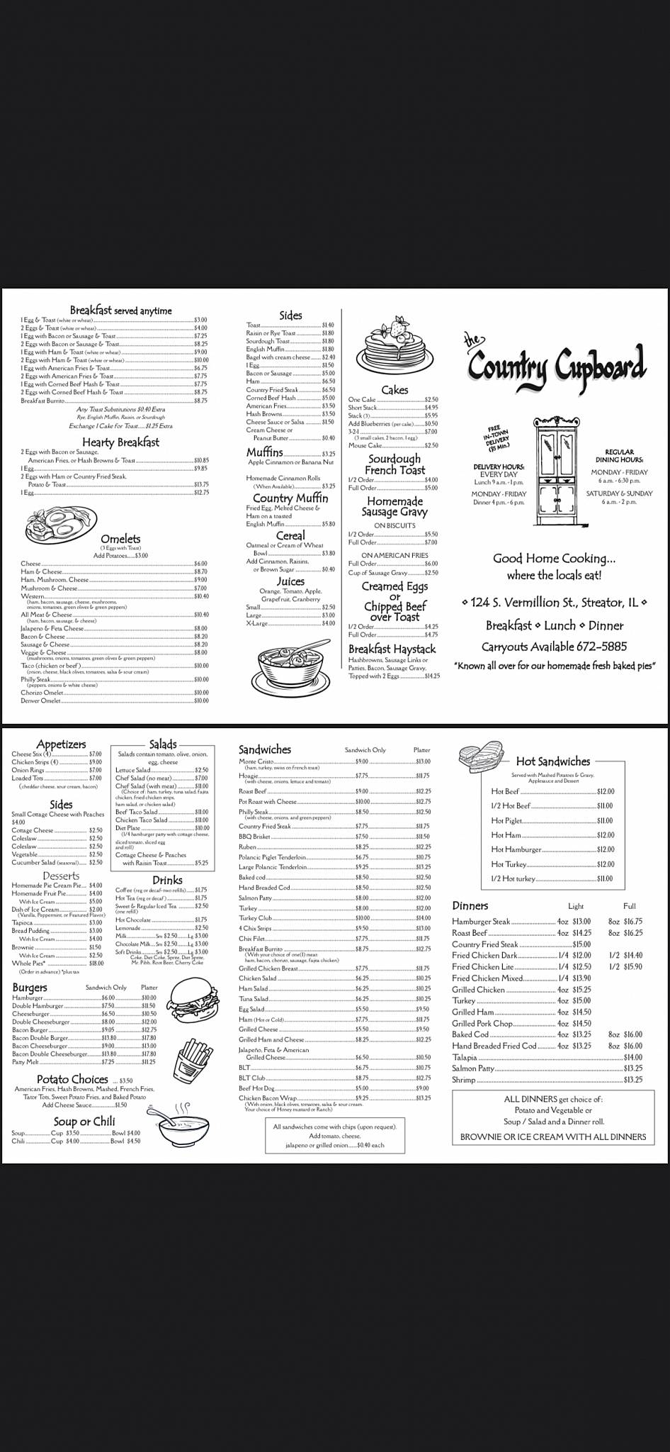 Menu at Country Cupboard restaurant, Streator, 124 S Vermillion St