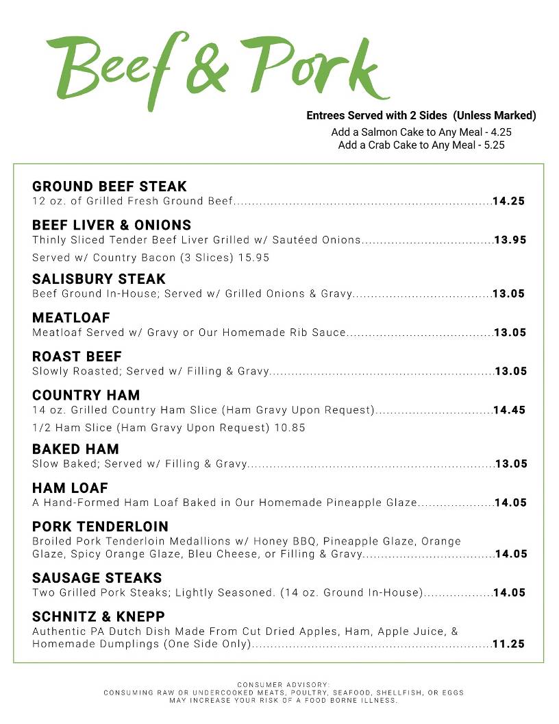 Menu at County Line Restaurant, Richfield