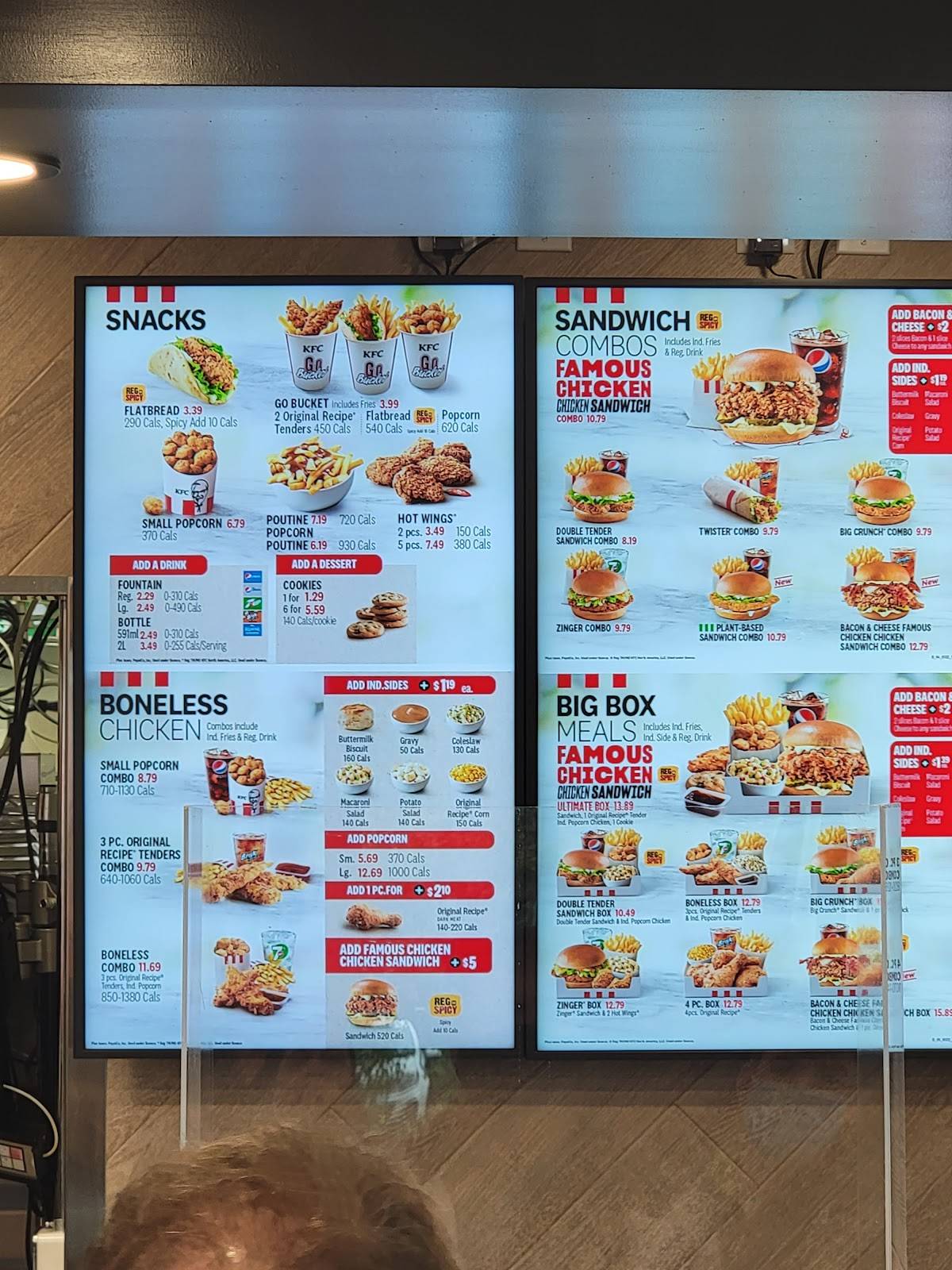Menu at KFC restaurant, Courtenay