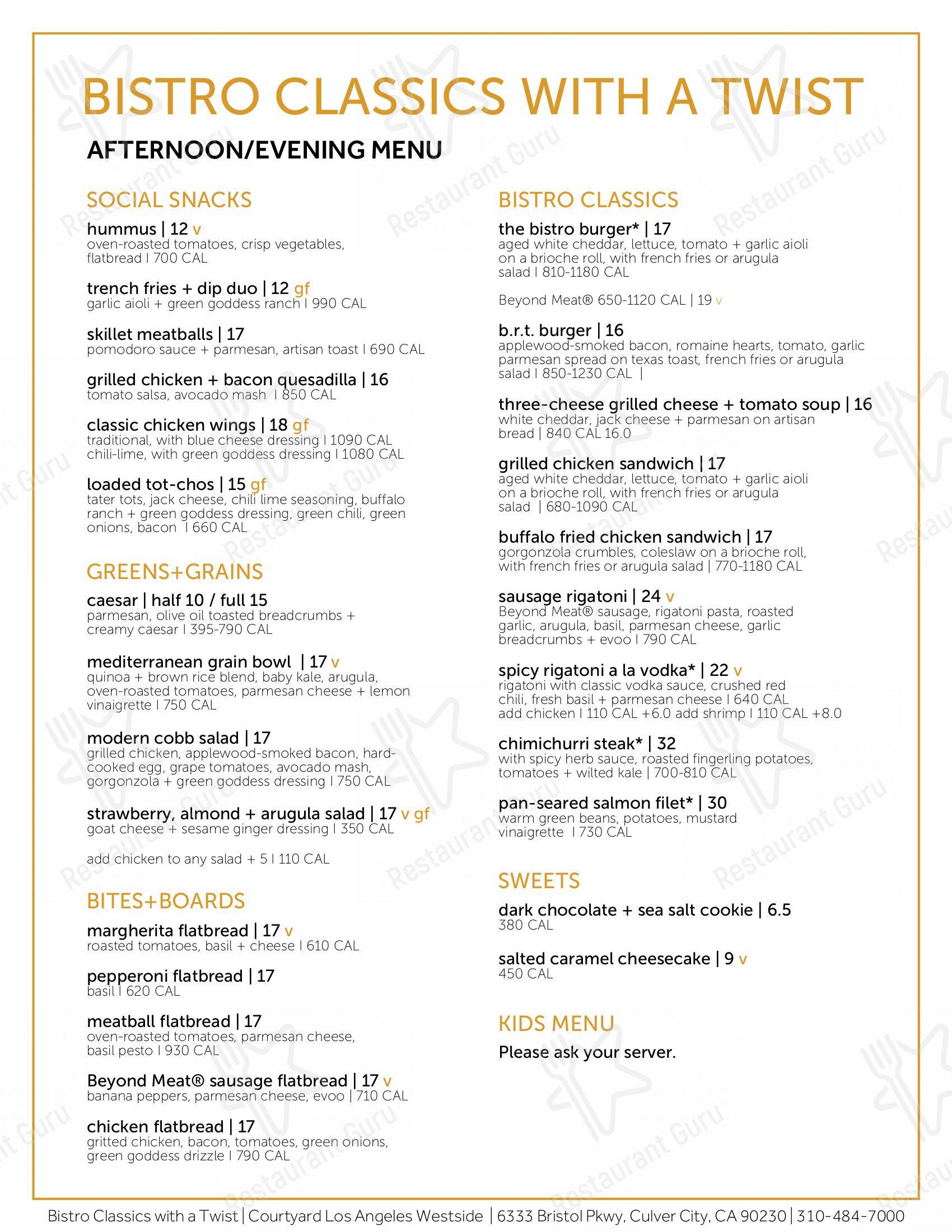 Menu at Courtyard by Marriott Los Angeles Westside, Culver City ...