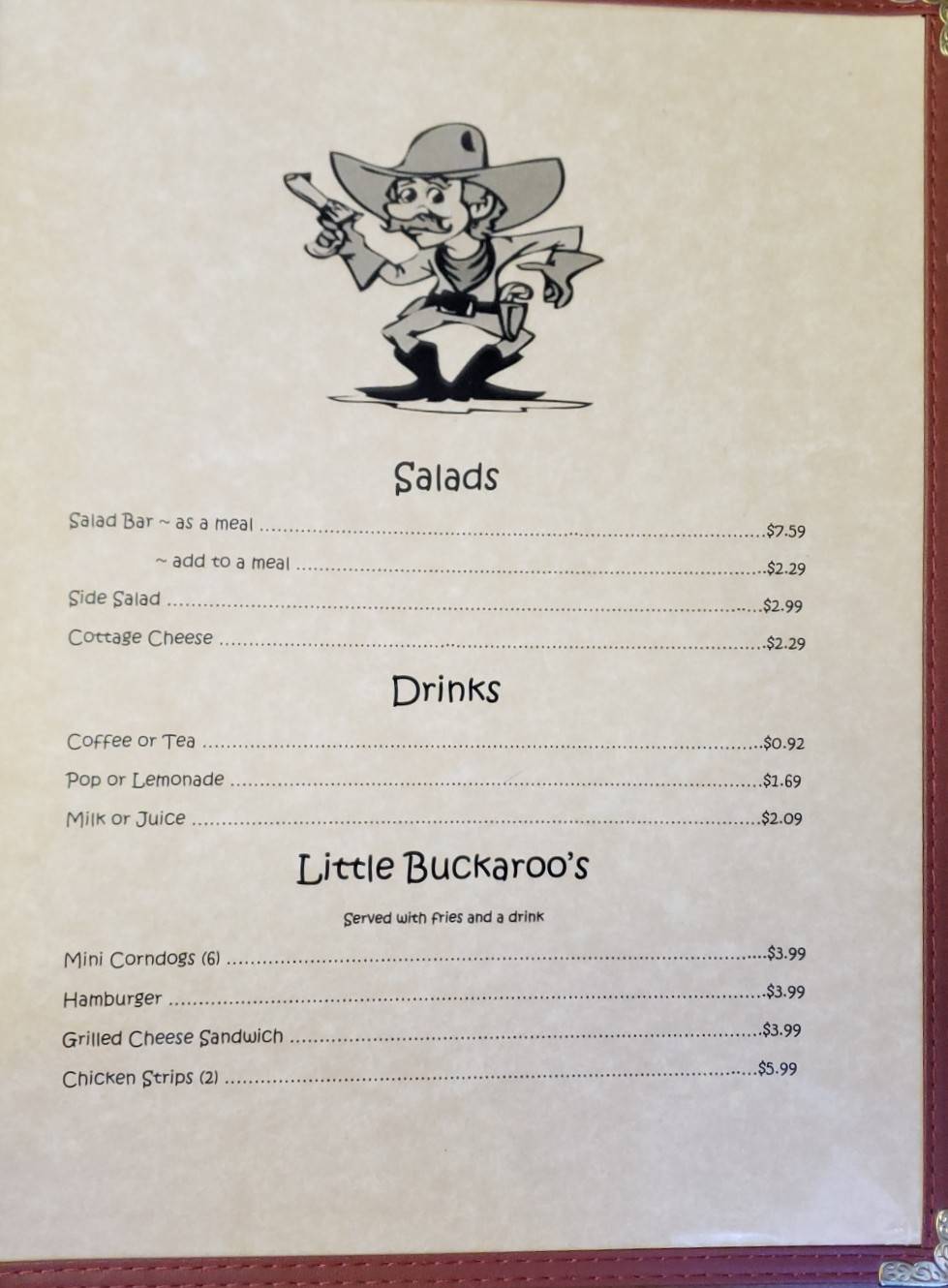 Menu at Cowboy Cafe, Emporia