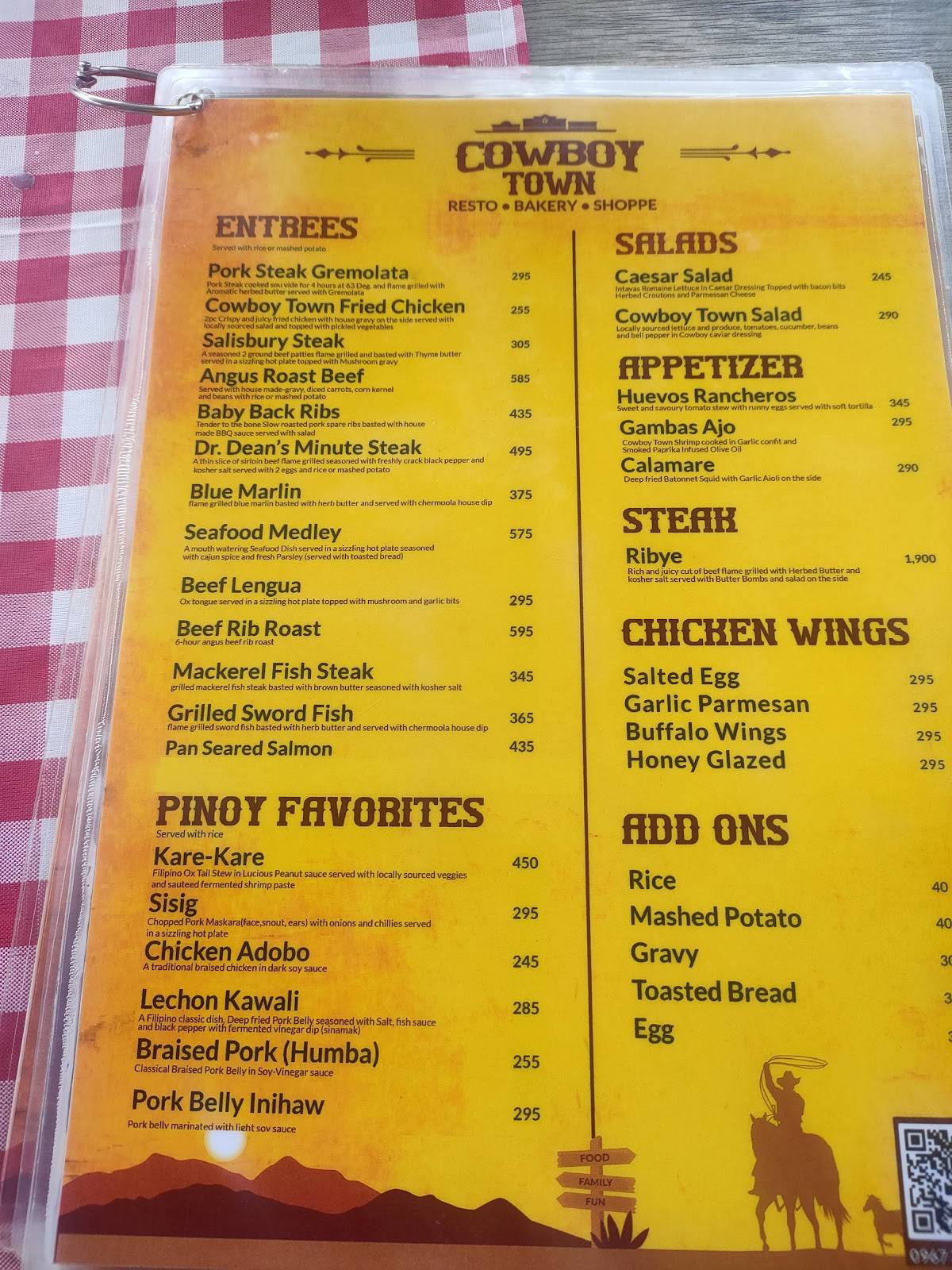 Menu at Cowboy Town Resto, Bakery and Shoppe, Impasug-ong