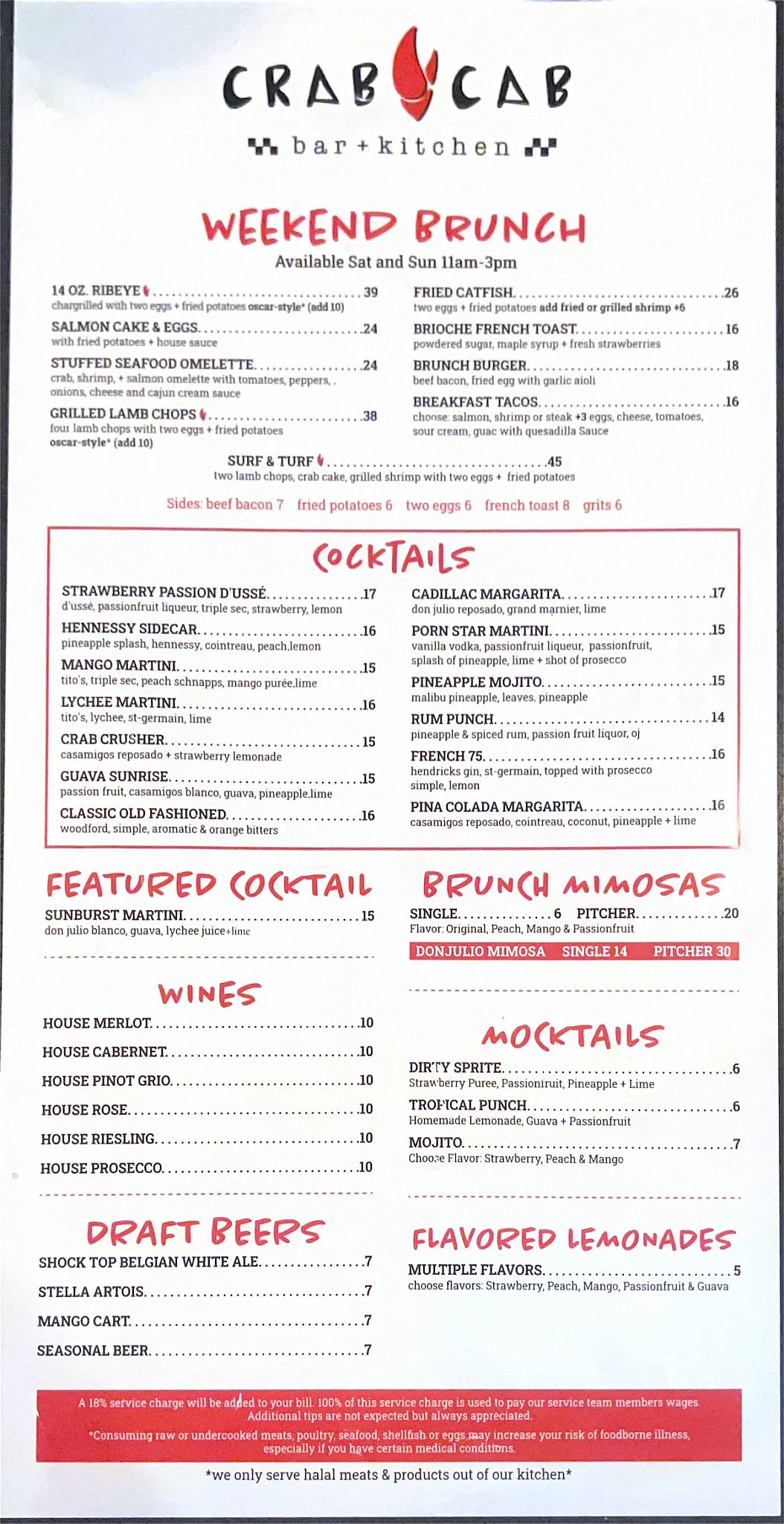 Menu at Crab Cab Seafood Restaurant - Alexandria, Alexandria, Richmond ...
