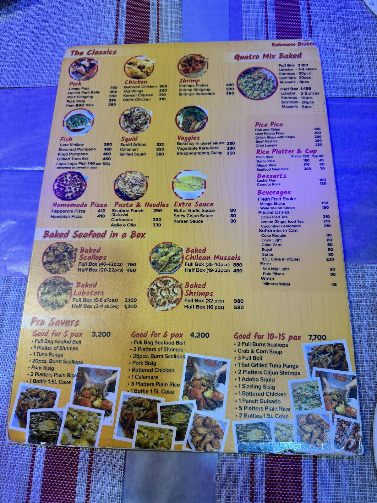 Carta del restaurante CrabPro Cebu, Cebú