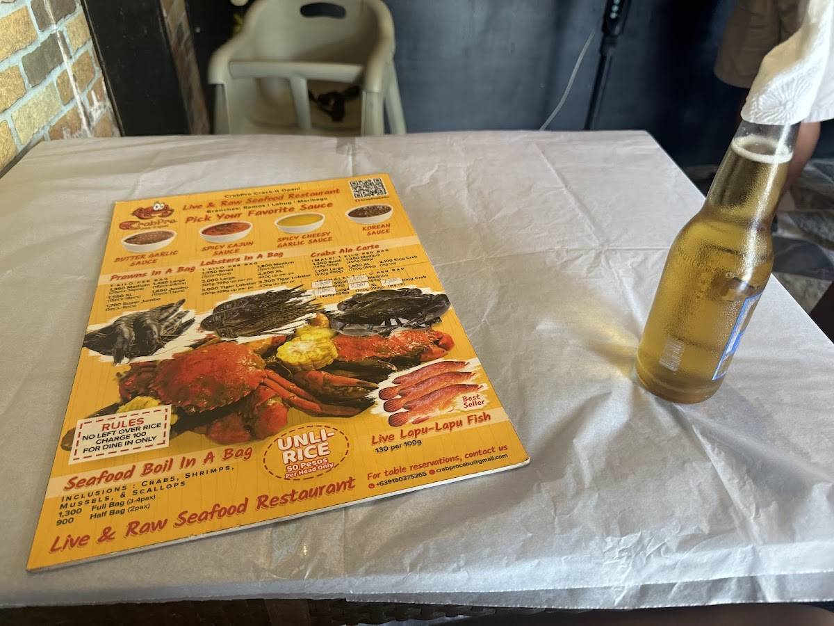 Menu at CrabPro Cebu restaurant, Cebu City