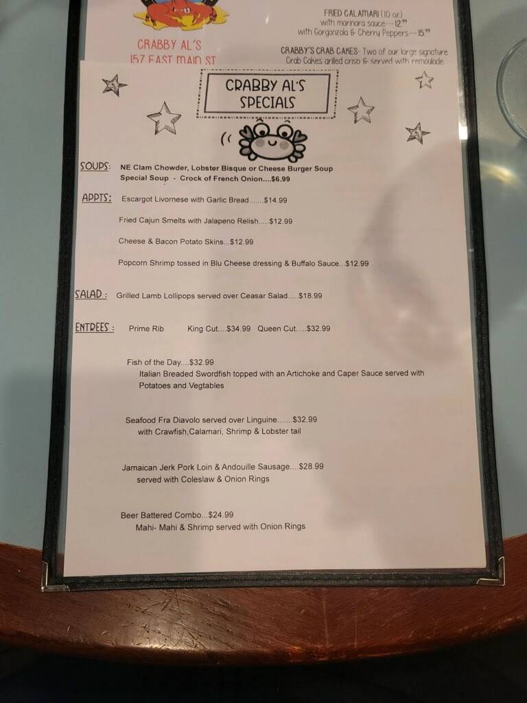 Menu at Crabby Al's Seafood Restaurant, Thomaston