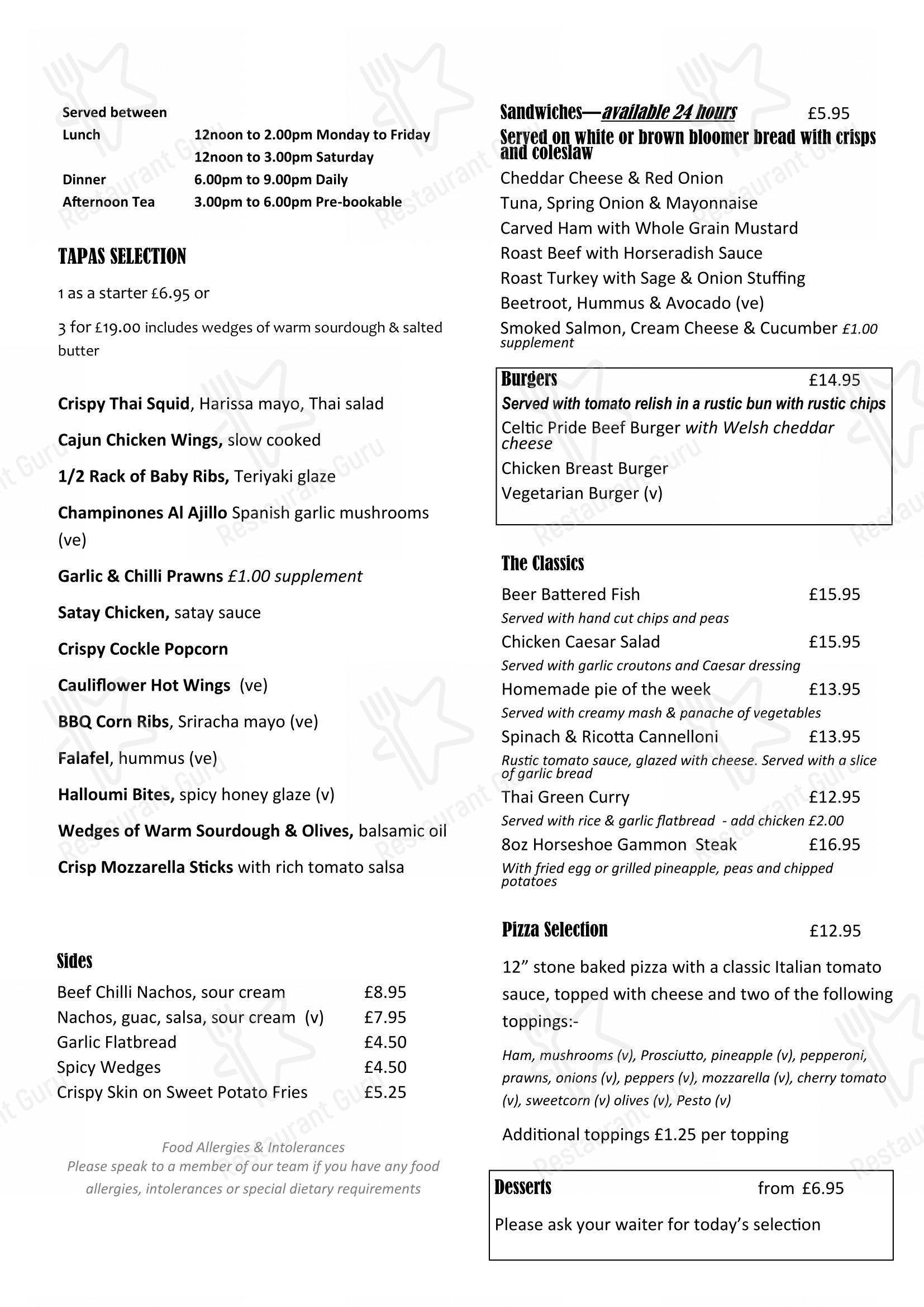 Menu at Crane, Bridgend