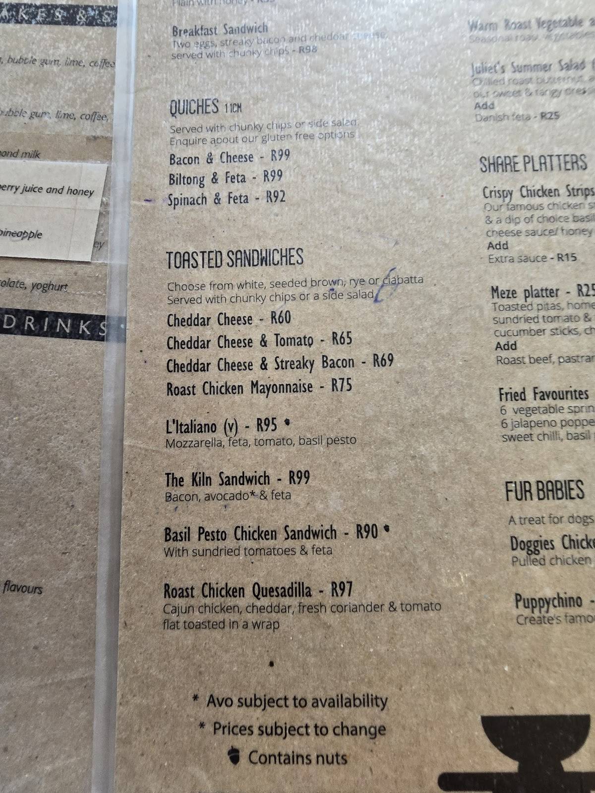 Menu at Create Red Barn - Irene, Olifantsfontein, 7 Nelson Rd