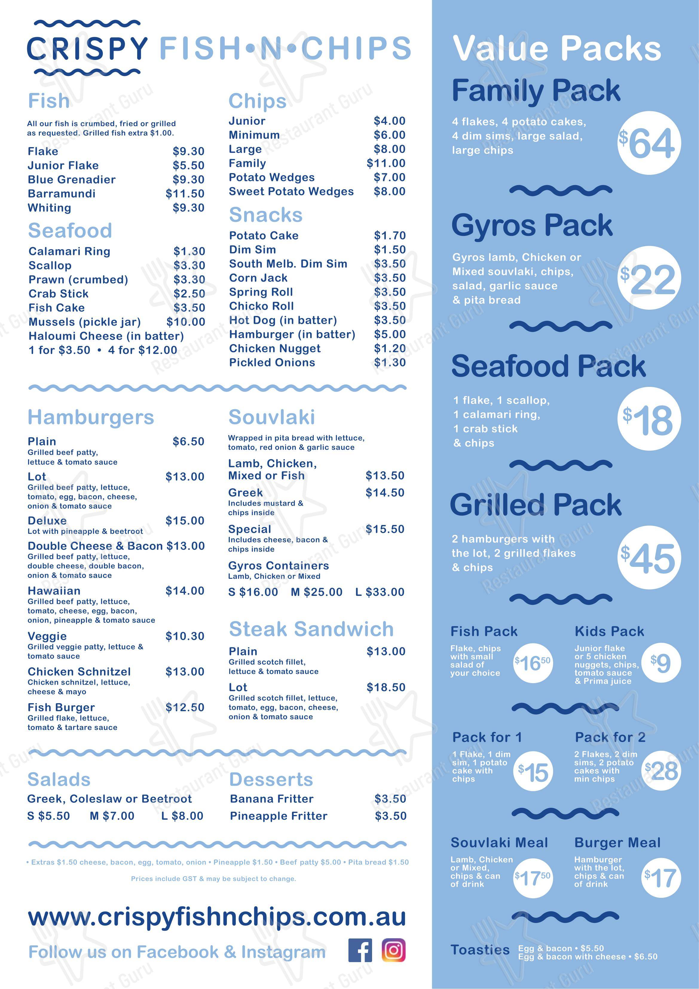 Menu at Crispy Fish N Chips restaurant, Mitcham