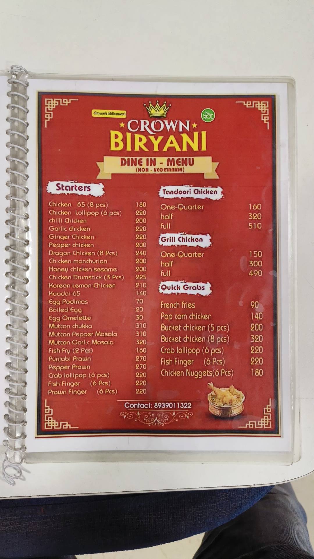 Menu at Crown Biryani, Chennai