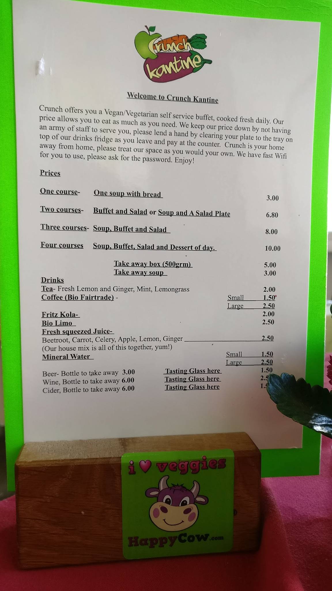 Speisekarte von Crunch-Kantine restaurant, Berlin
