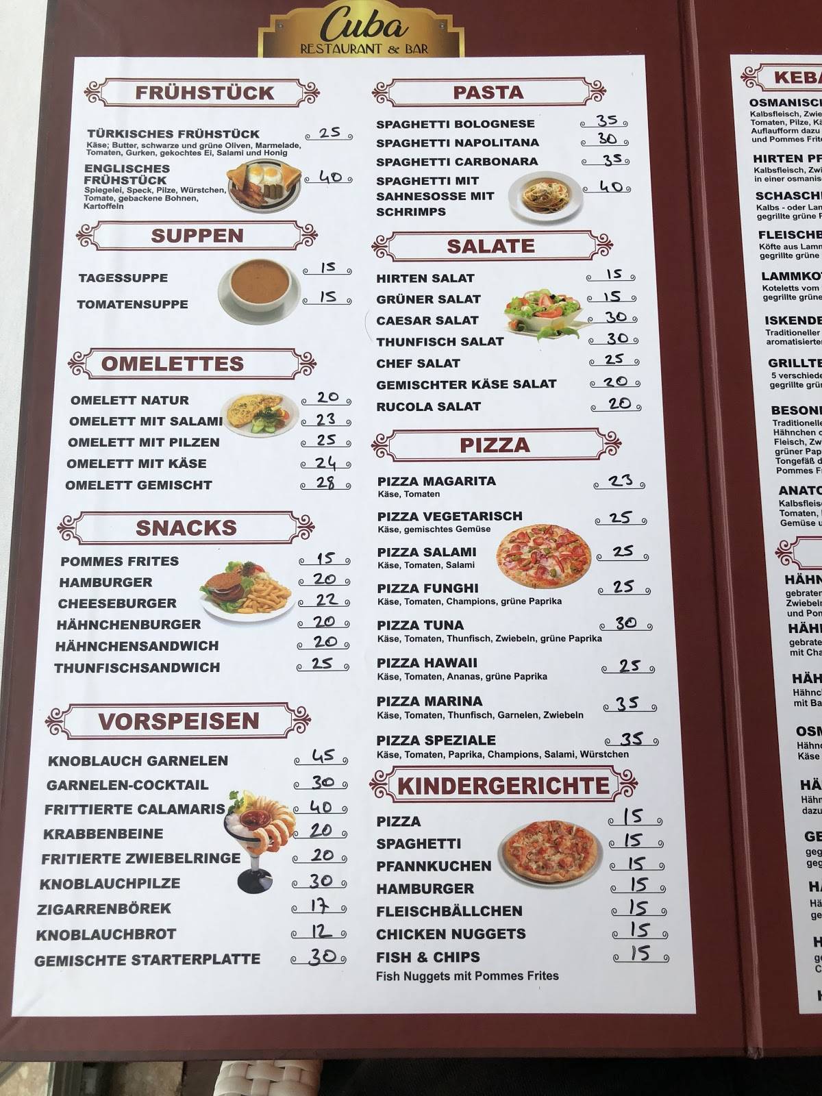 Menu at Cuba Restaurant, Manavgat