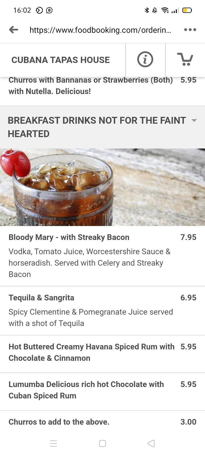 Carta del restaurante Cubana Tapas House, North Shields