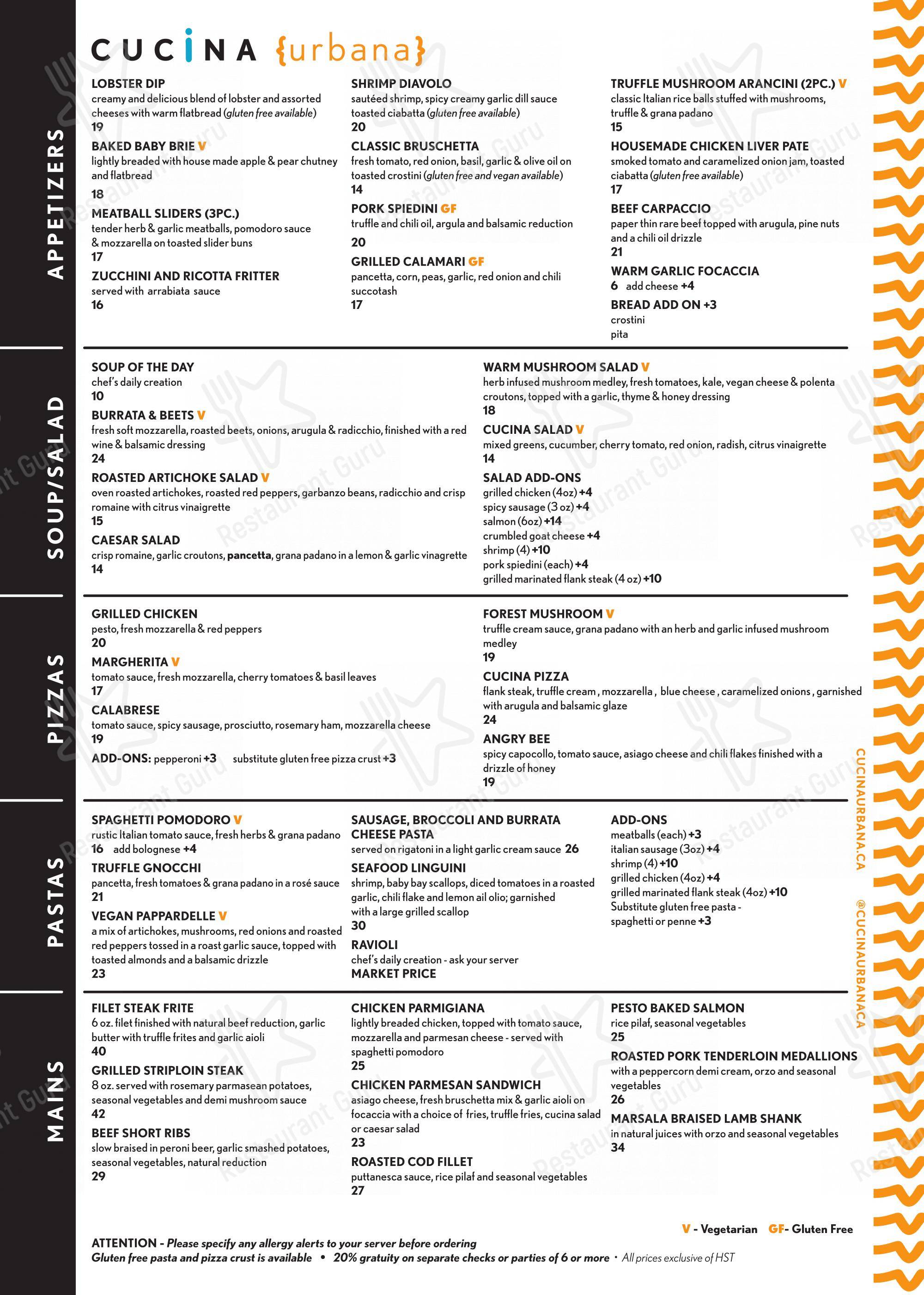 Menu at Cucina Urbana Italian Kitchen & Wine Bar, Cobourg