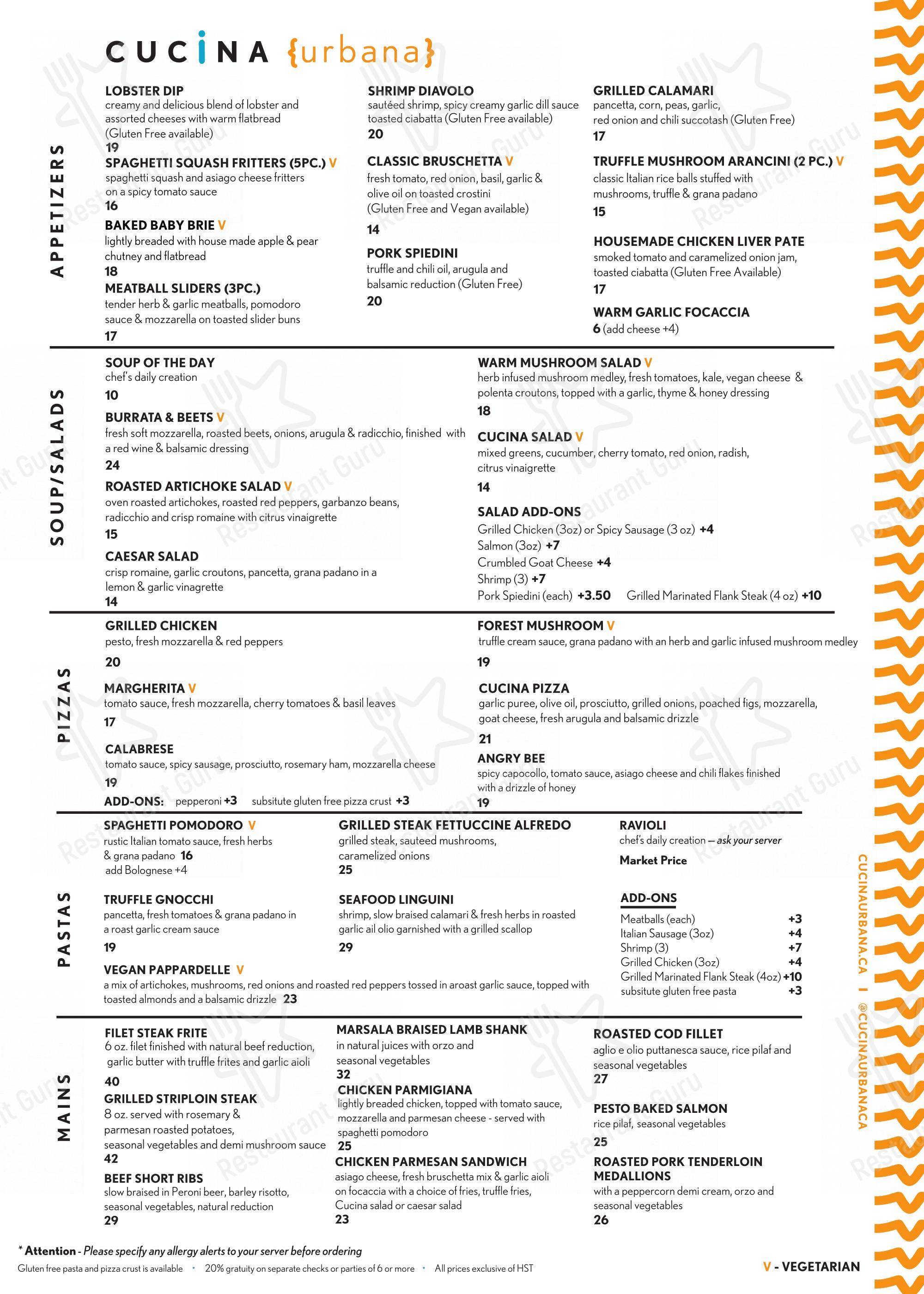 Menu at Cucina Urbana Italian Kitchen & Wine Bar, Cobourg