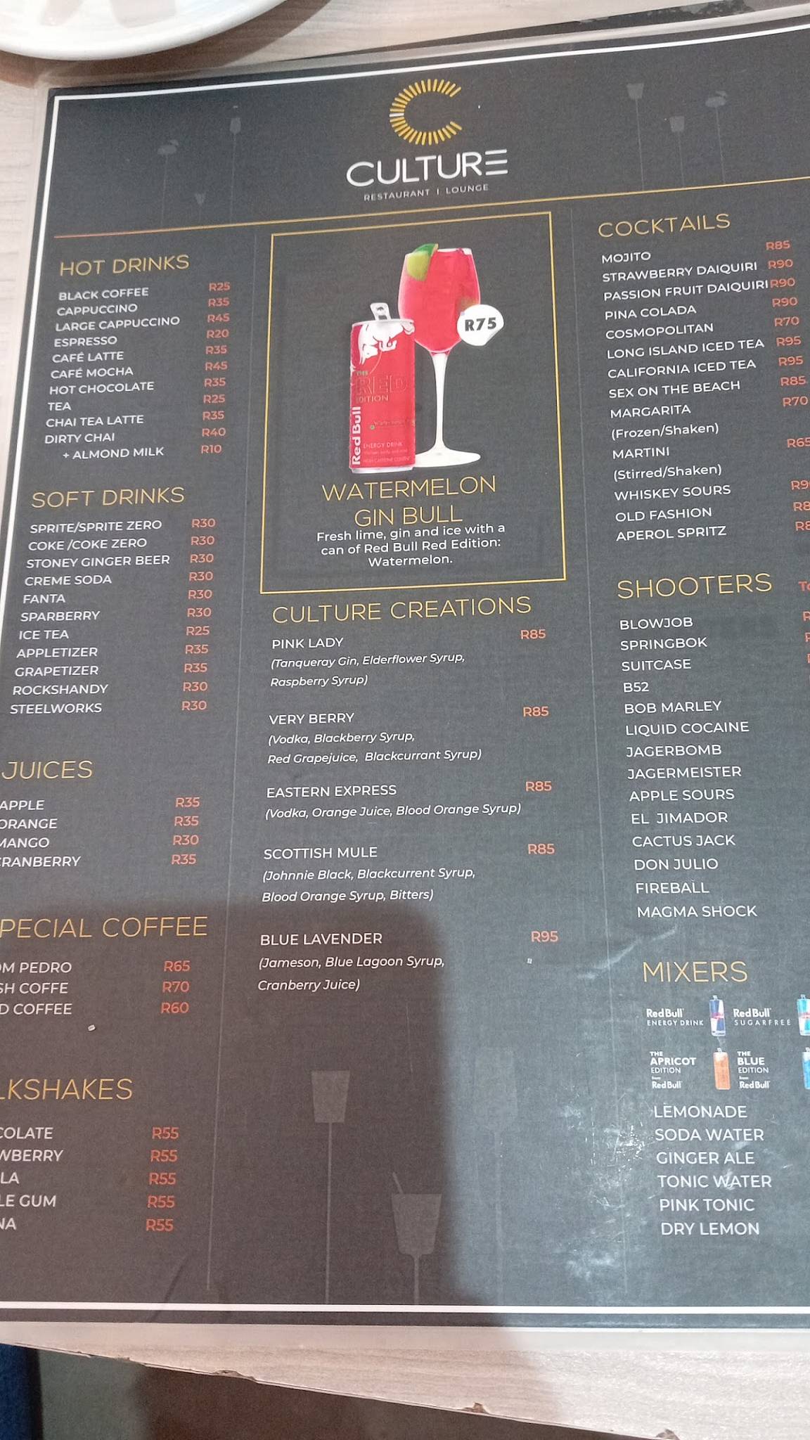 Menu at Culture Restaurant and Lounge, Umhlanga