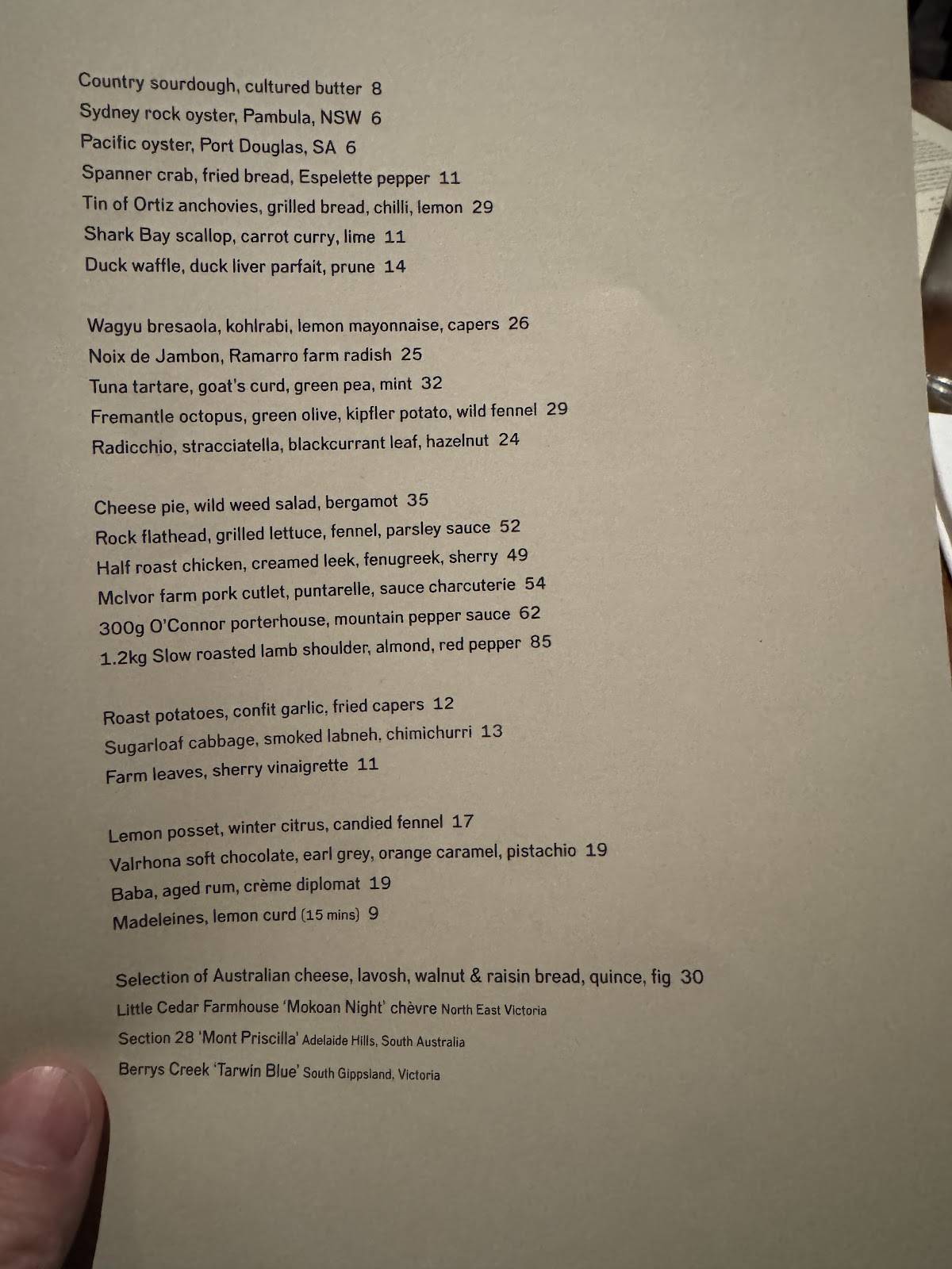 Menu at Cumulus Inc. pub & bar, Melbourne