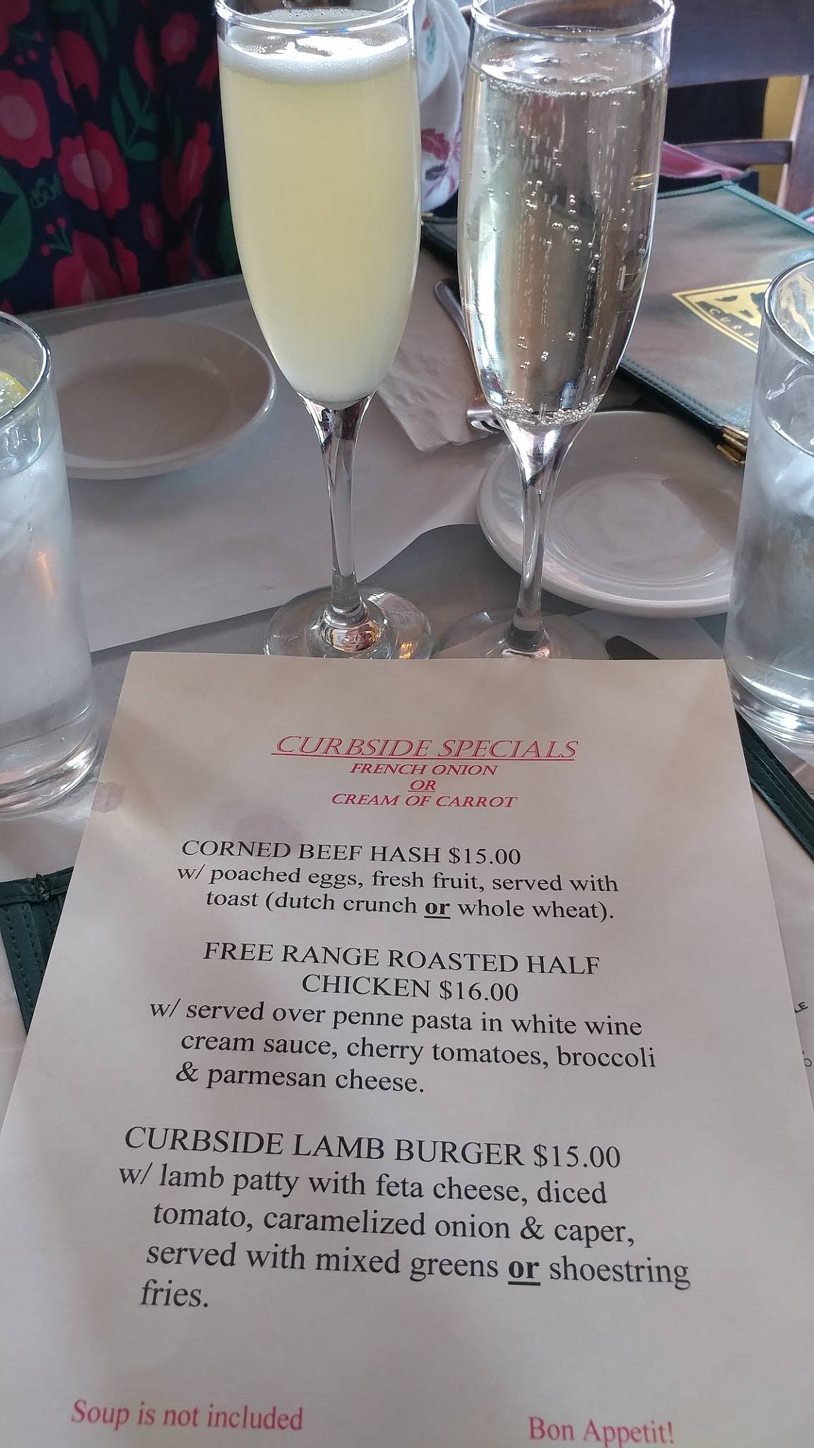 Menu at Curbside Cafe, San Francisco, California St