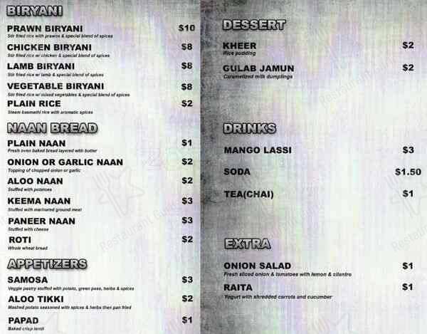 Menu at Curry Express restaurant, San Bruno, El Camino Real #183
