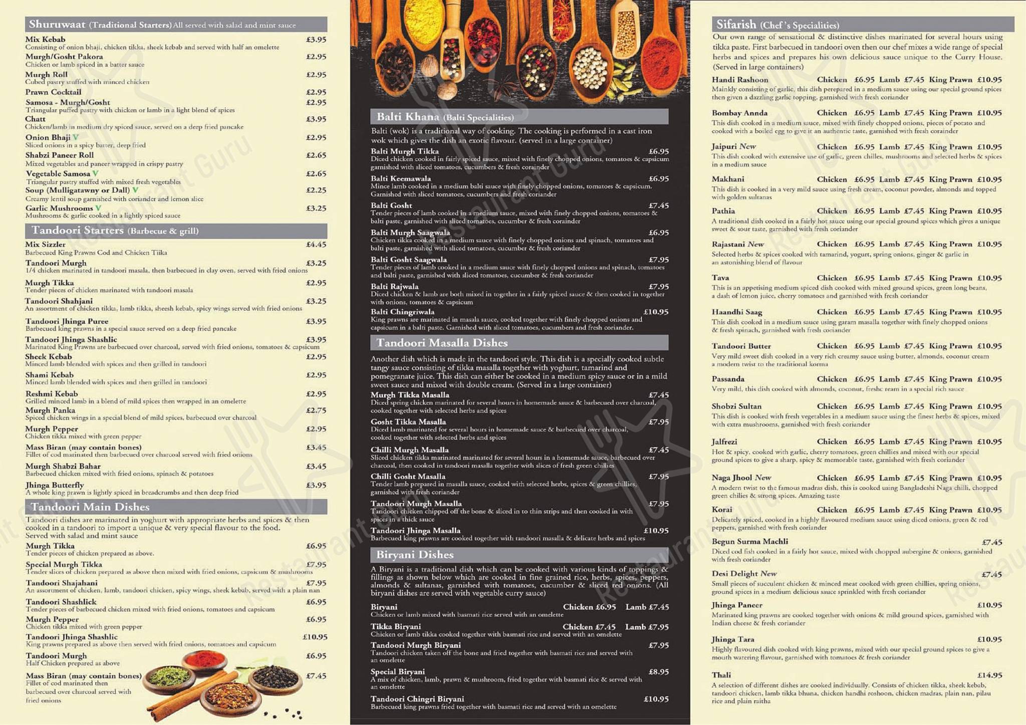 Menu at Curry House restaurant, Keighley