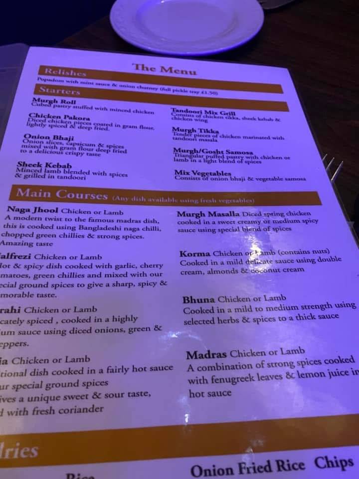 Menu at Curry House restaurant, Keighley