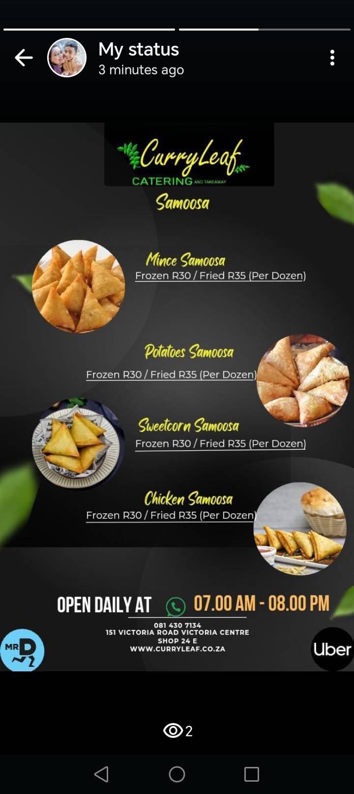 Menu at Curry Leaf Catering And Takeaway, Pietermaritzburg