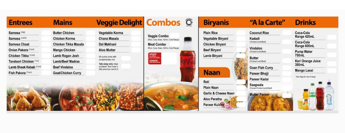 Menu at Curry Paradise Indian Cuisine restaurant, Auckland