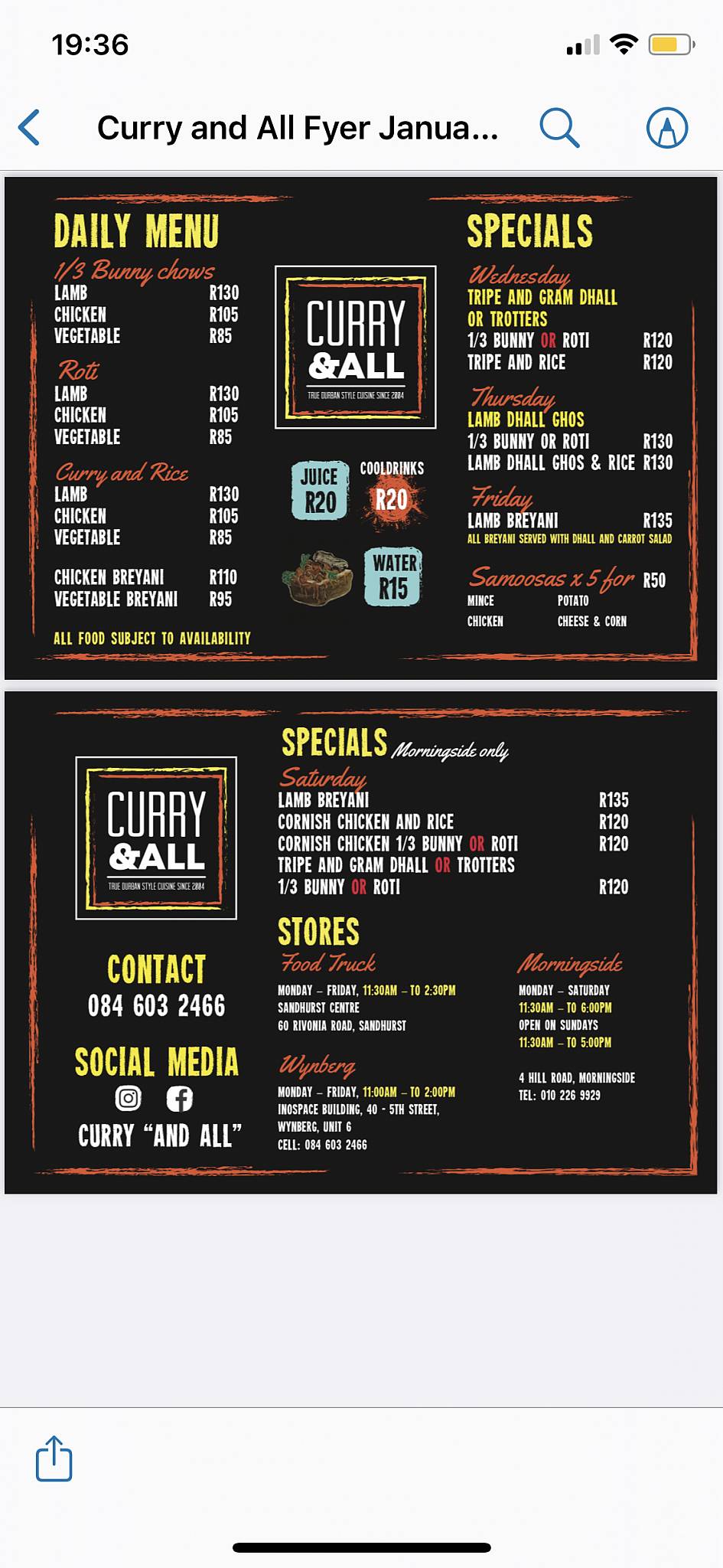 Menu at Curry & All restaurant, Sandton, Opposite Morningside Medi clinic
