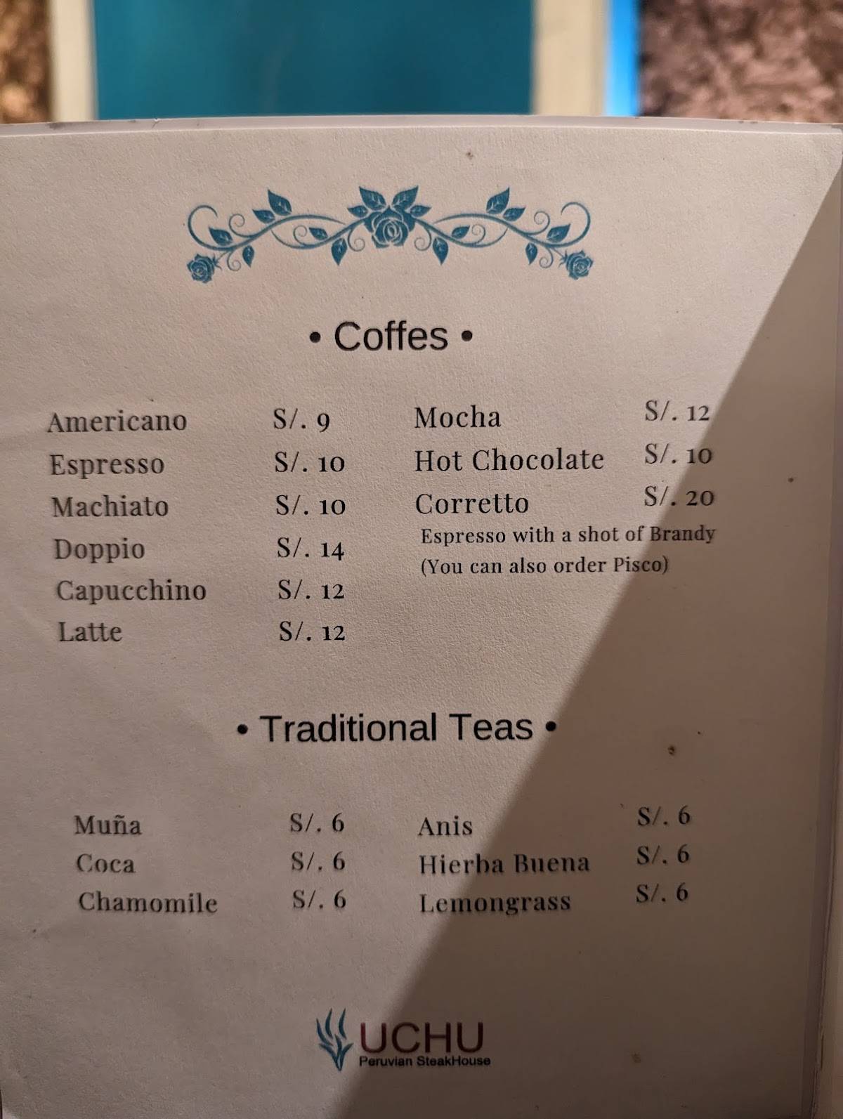 Carta de Uchu Peruvian Steakhouse, Cusco