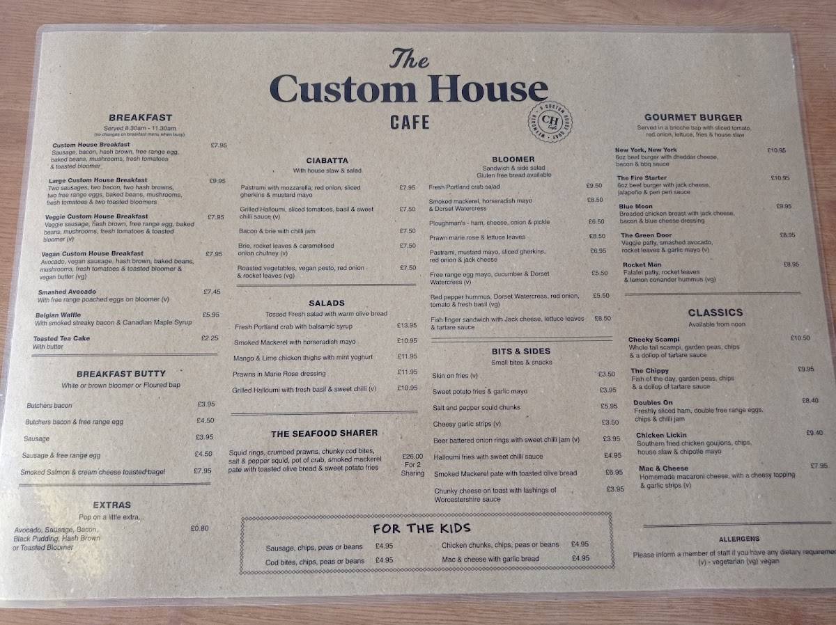 Menu at Custom House Cafe, Weymouth