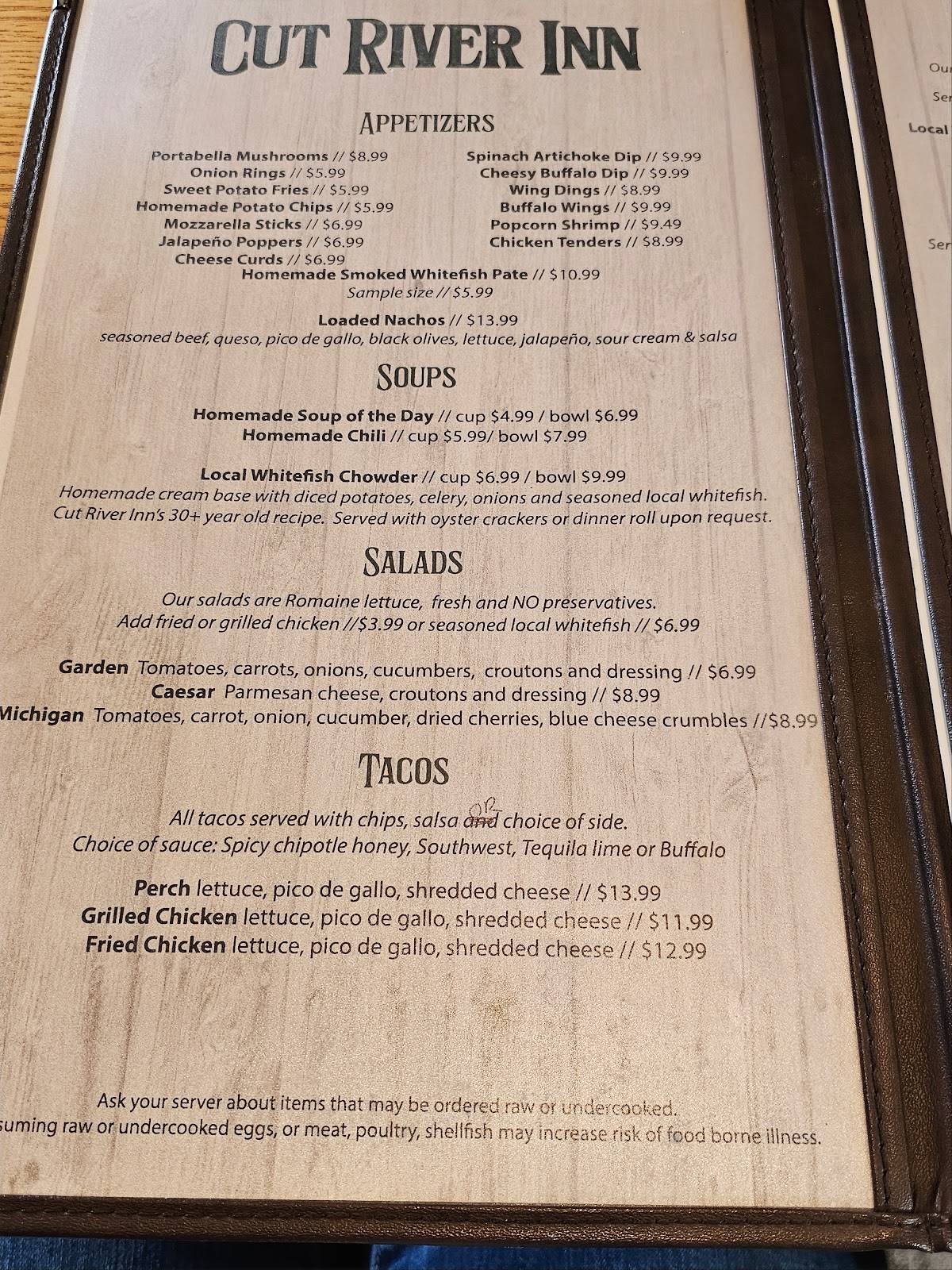 Menu at Cut River Inn pub & bar, Epoufette