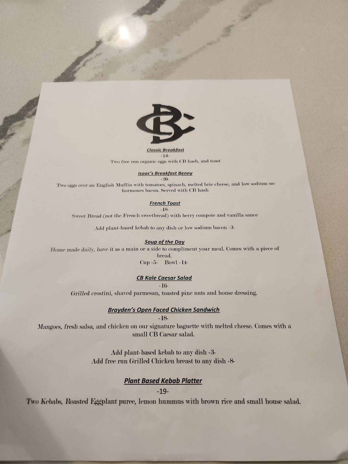 Menu at Cutting Board Bistro & Bakery, Kamloops