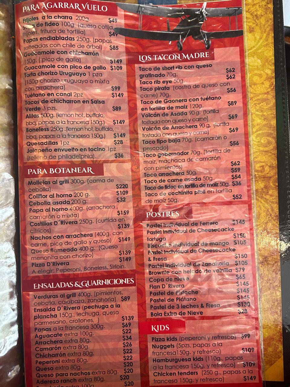Menu at D´Rivera Botanero & Grill pub & bar, Santa Catarina