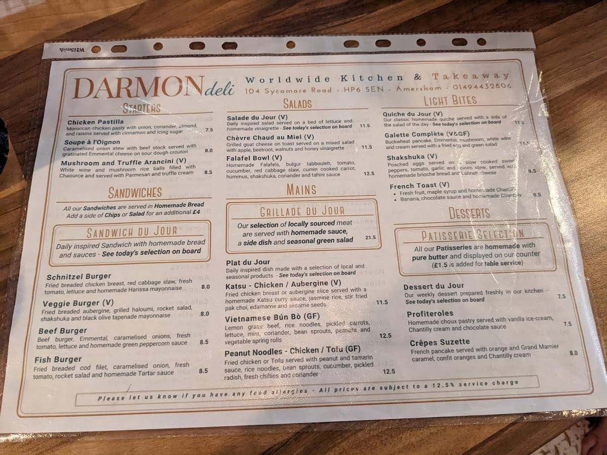 Menu at Darmon Deli restaurant, Amersham
