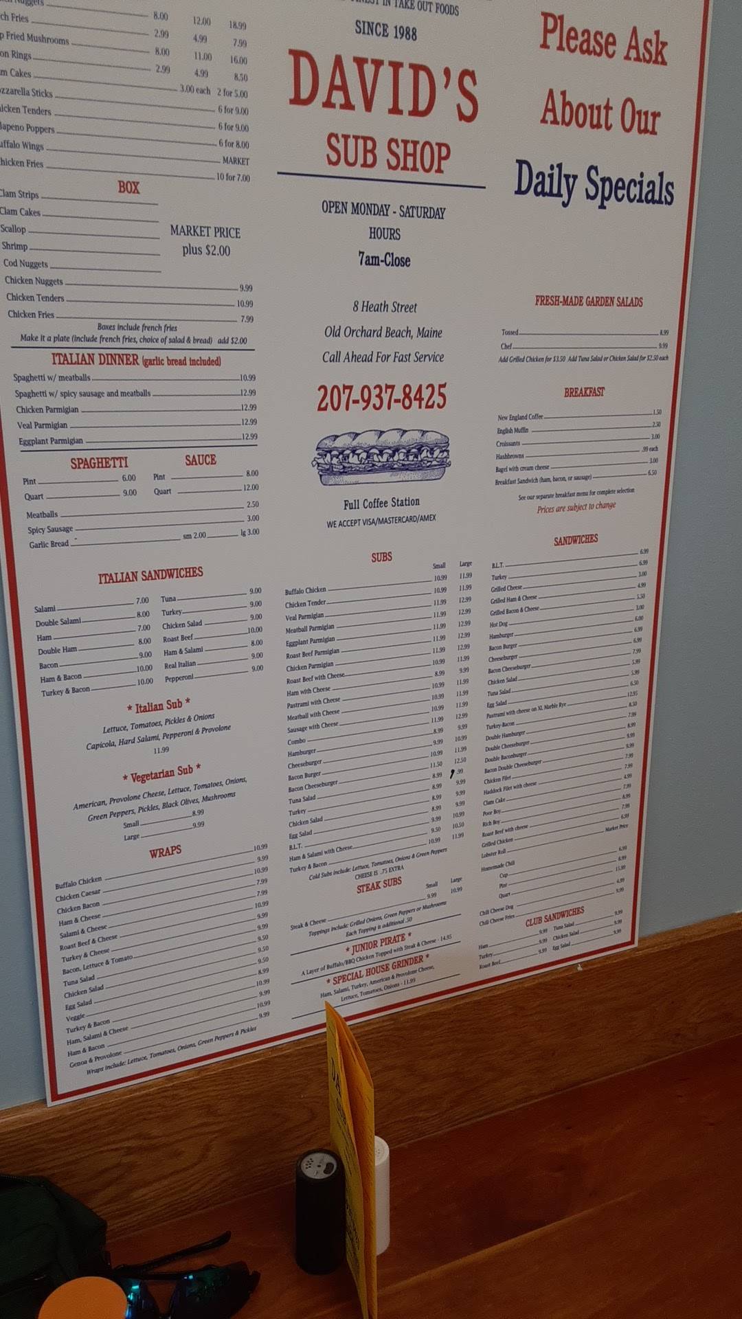 Menu at DAVID'S SUB SHOP restaurant, Old Orchard Beach, 8 Heath St