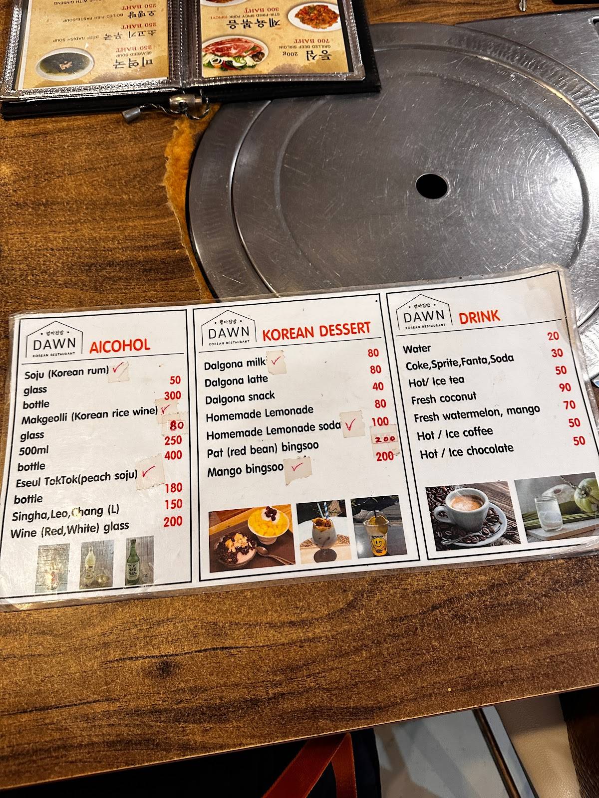 Menu at DAWN Korean Restaurant, Ko Samui, 37/45