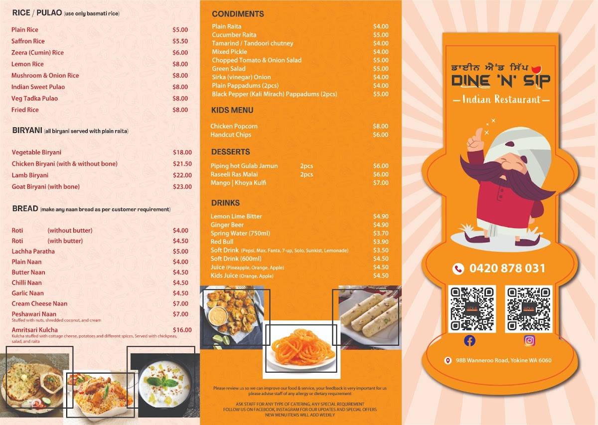 Menu at DINE 'N' SIP restaurant, Yokine
