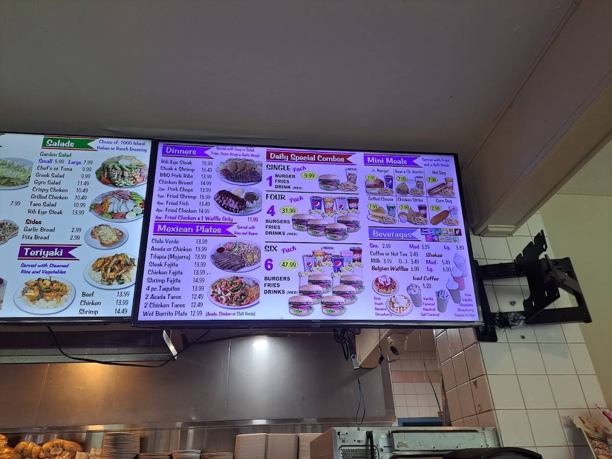 Menu at DJ's Burgers restaurant, Palmdale, E Ave O