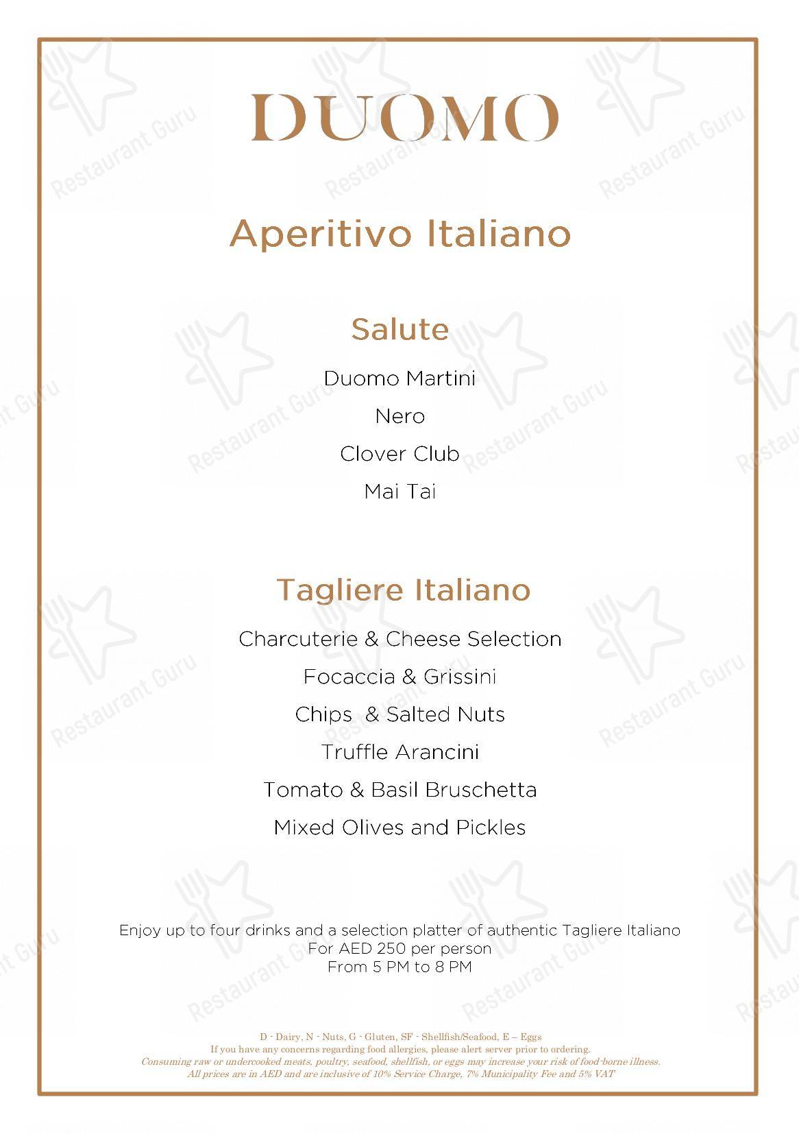 Menu at DUOMO Dubai restaurant, Dubai