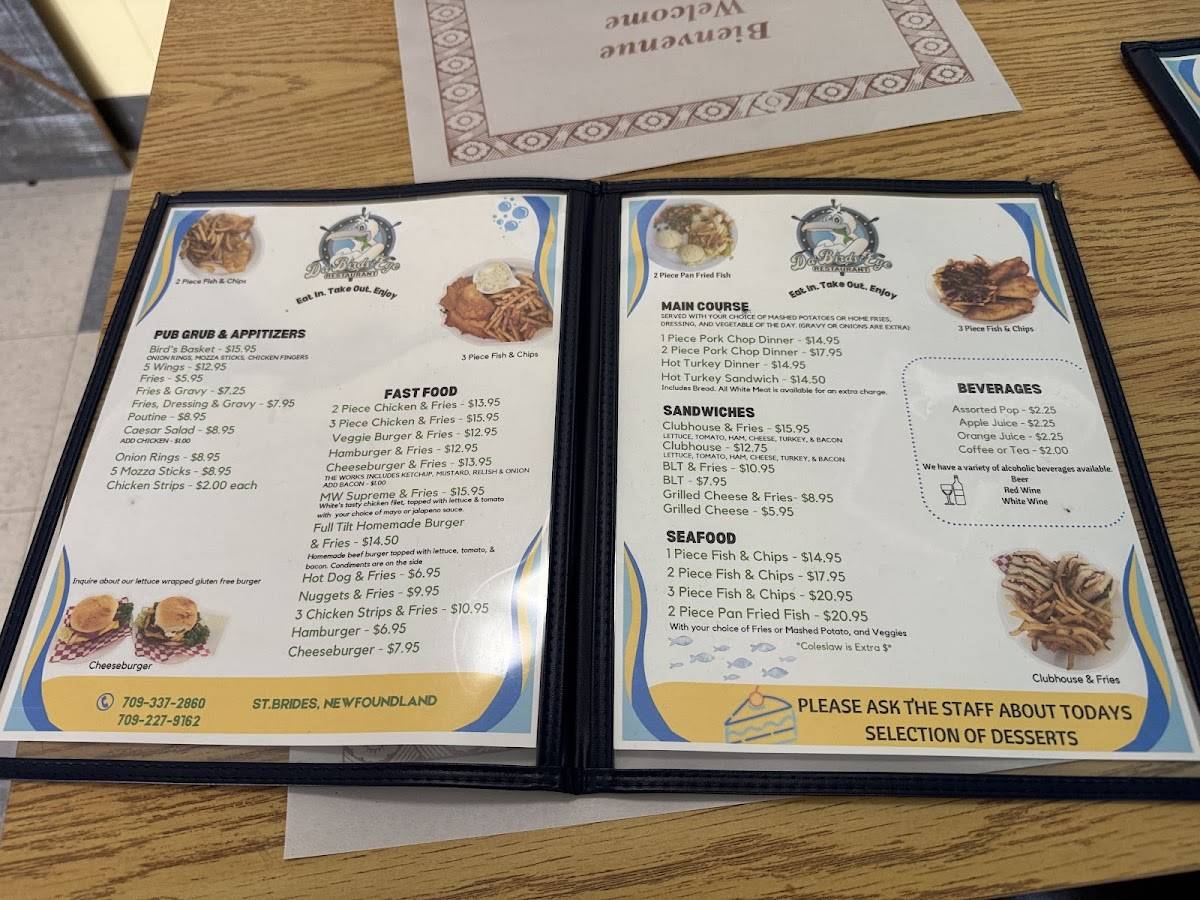 Menu at Da Birds Eye restaurant, Saint Bride's, 5 Main Street