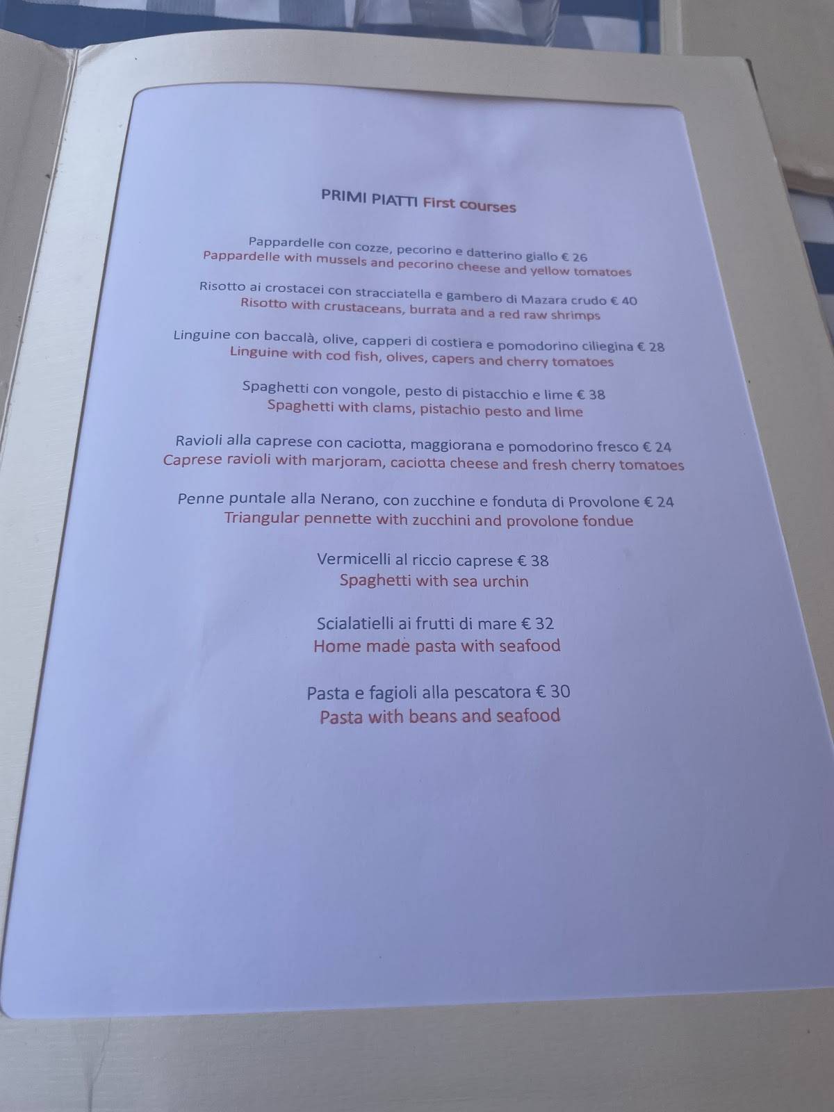 Menu at Da Luigi Ai Faraglioni pub & bar, Capri