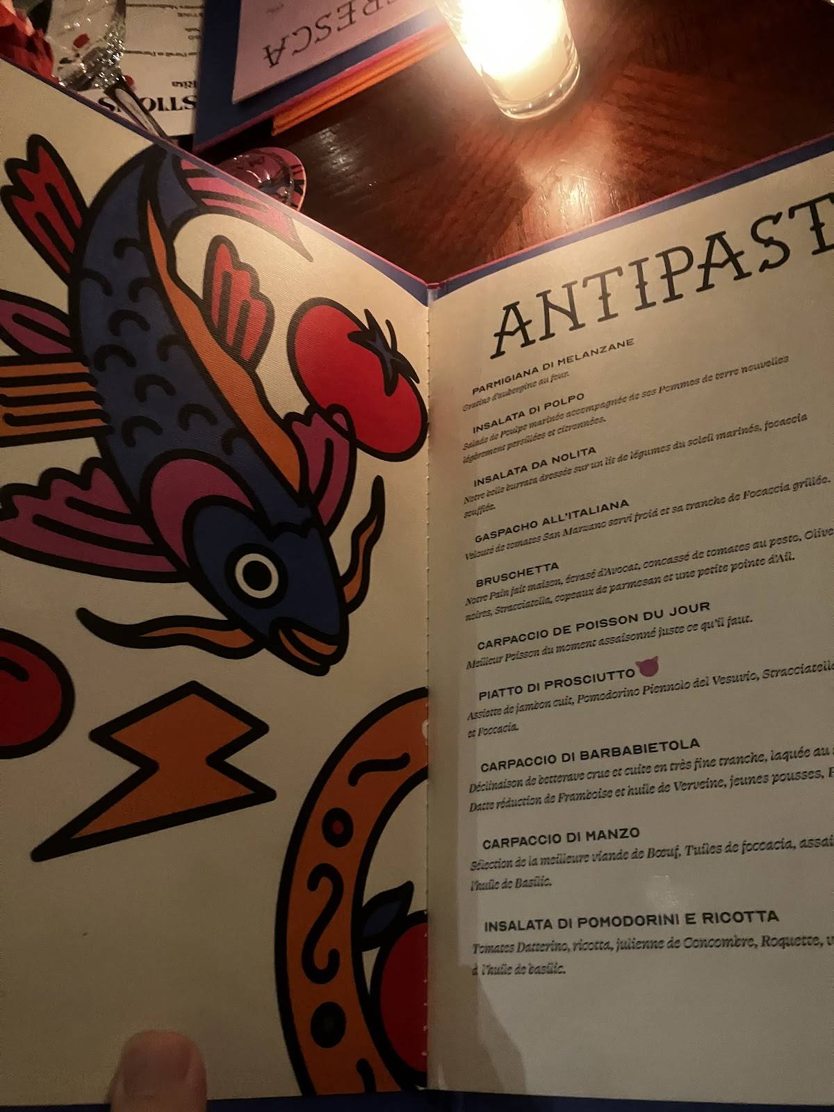 Menu at Da Nolita restaurant, Casablanca