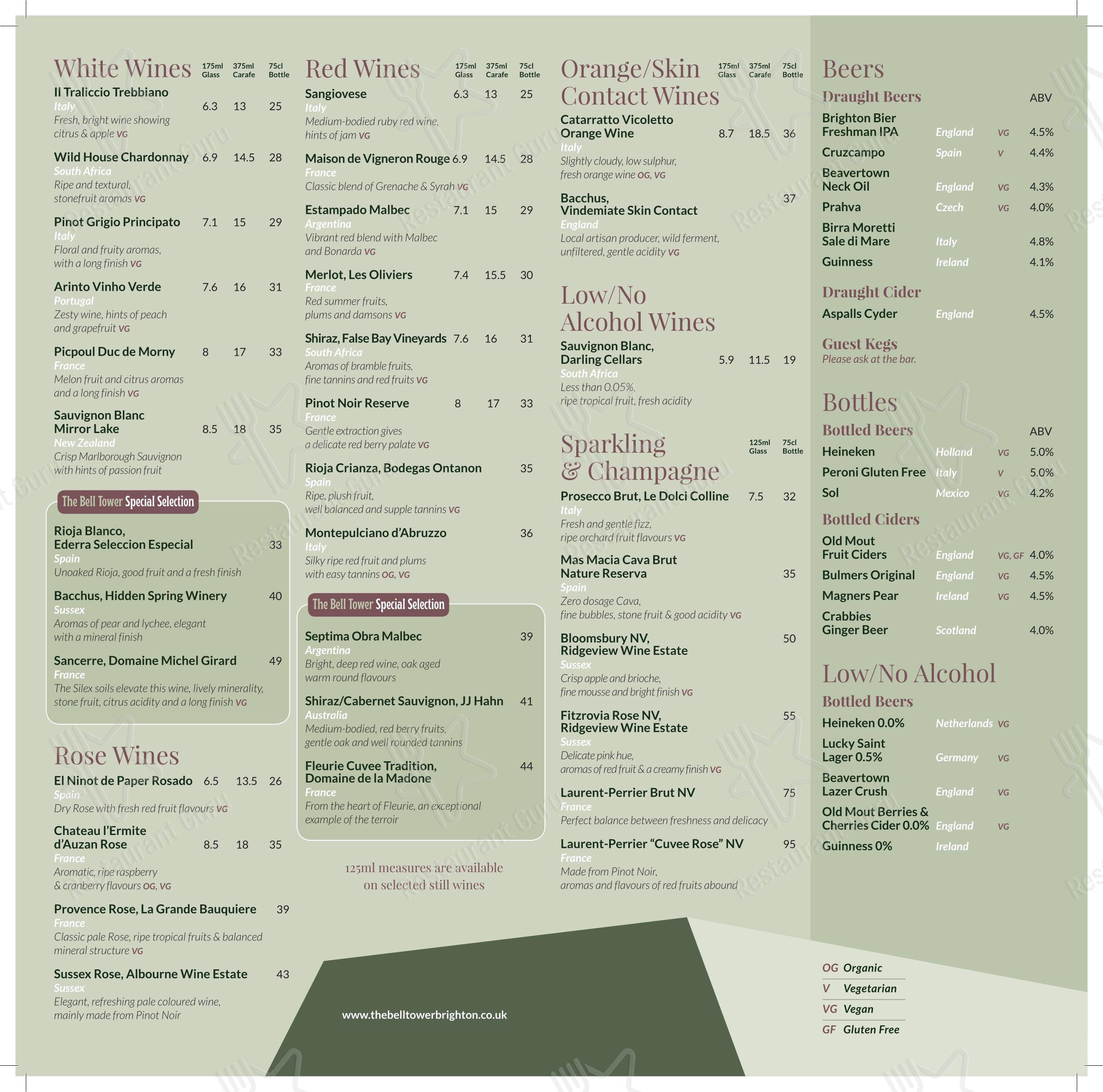 Menu at Daddy Longlegs (now The Bell Tower) pub & bar, Brighton