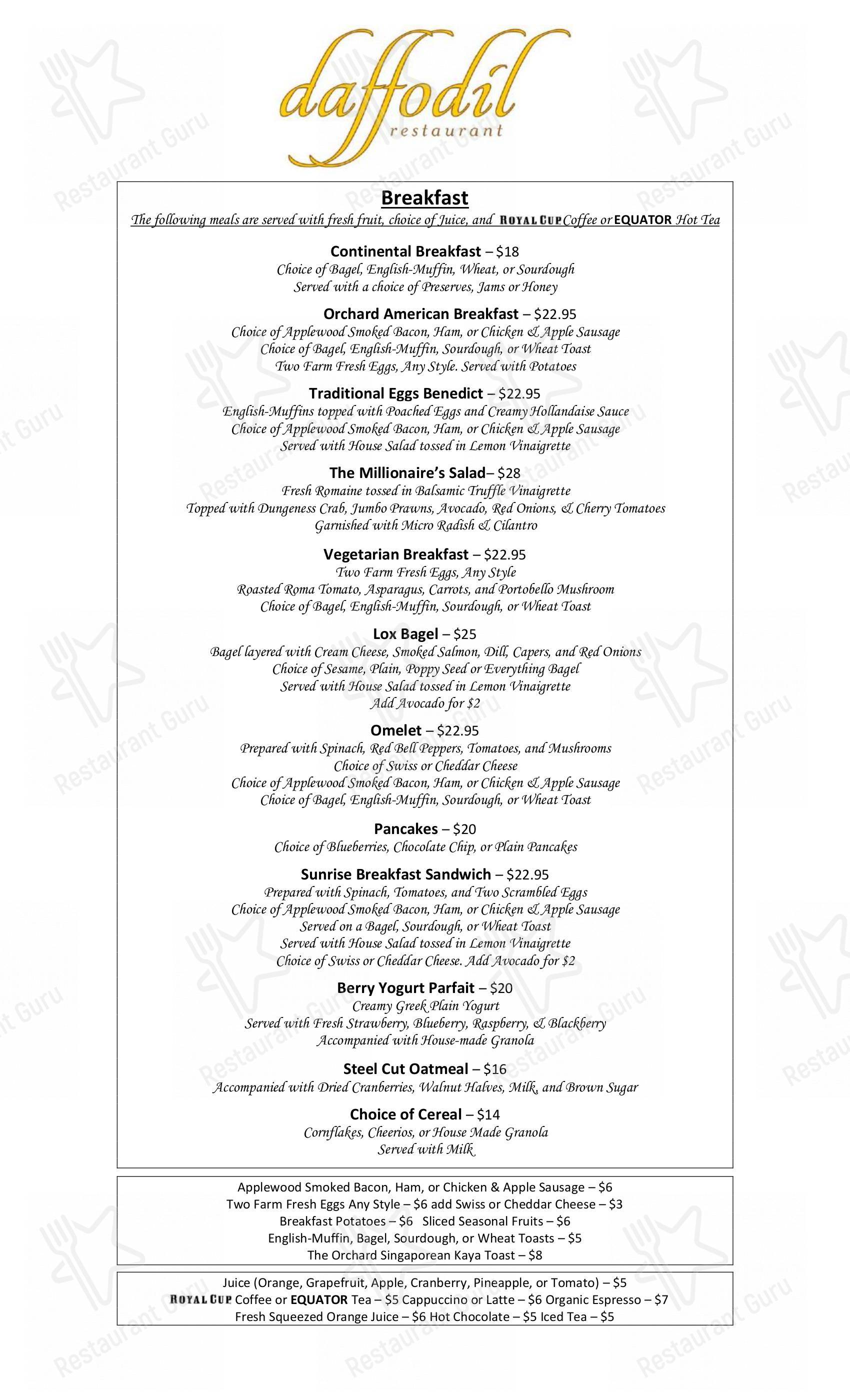 Menu at Daffodil Restaurant, San Francisco