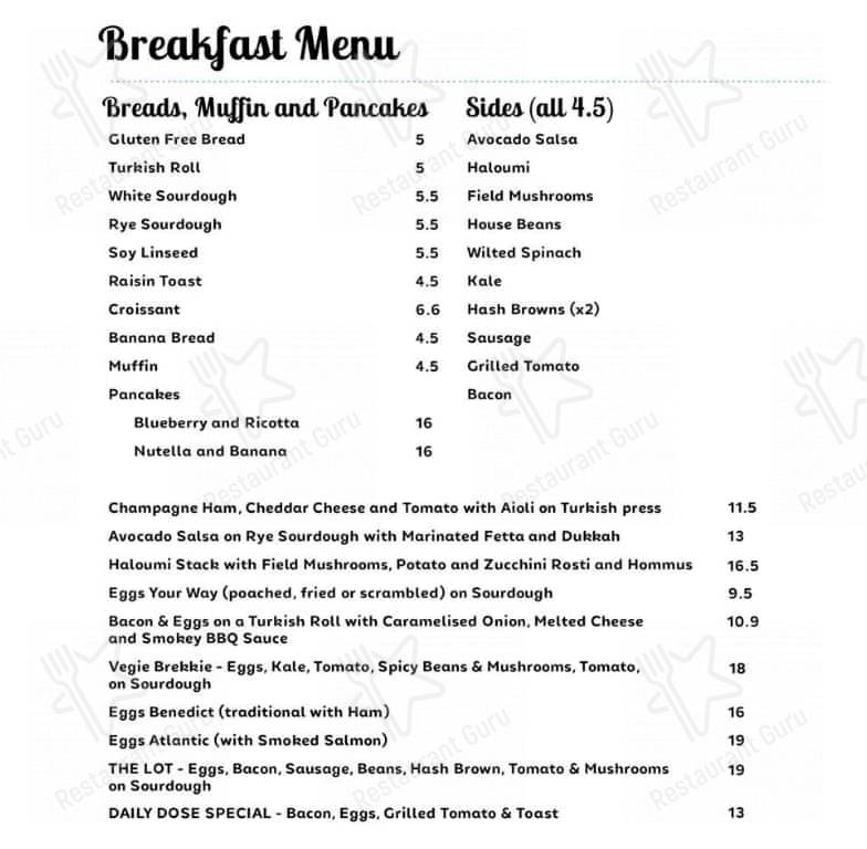 Menu at Daily Dose Cafe and Restaurant, Phillip Bay
