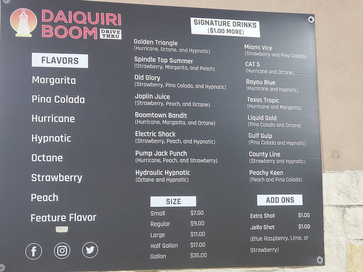Menu at Daiquiri Boom pub & bar, Beaumont