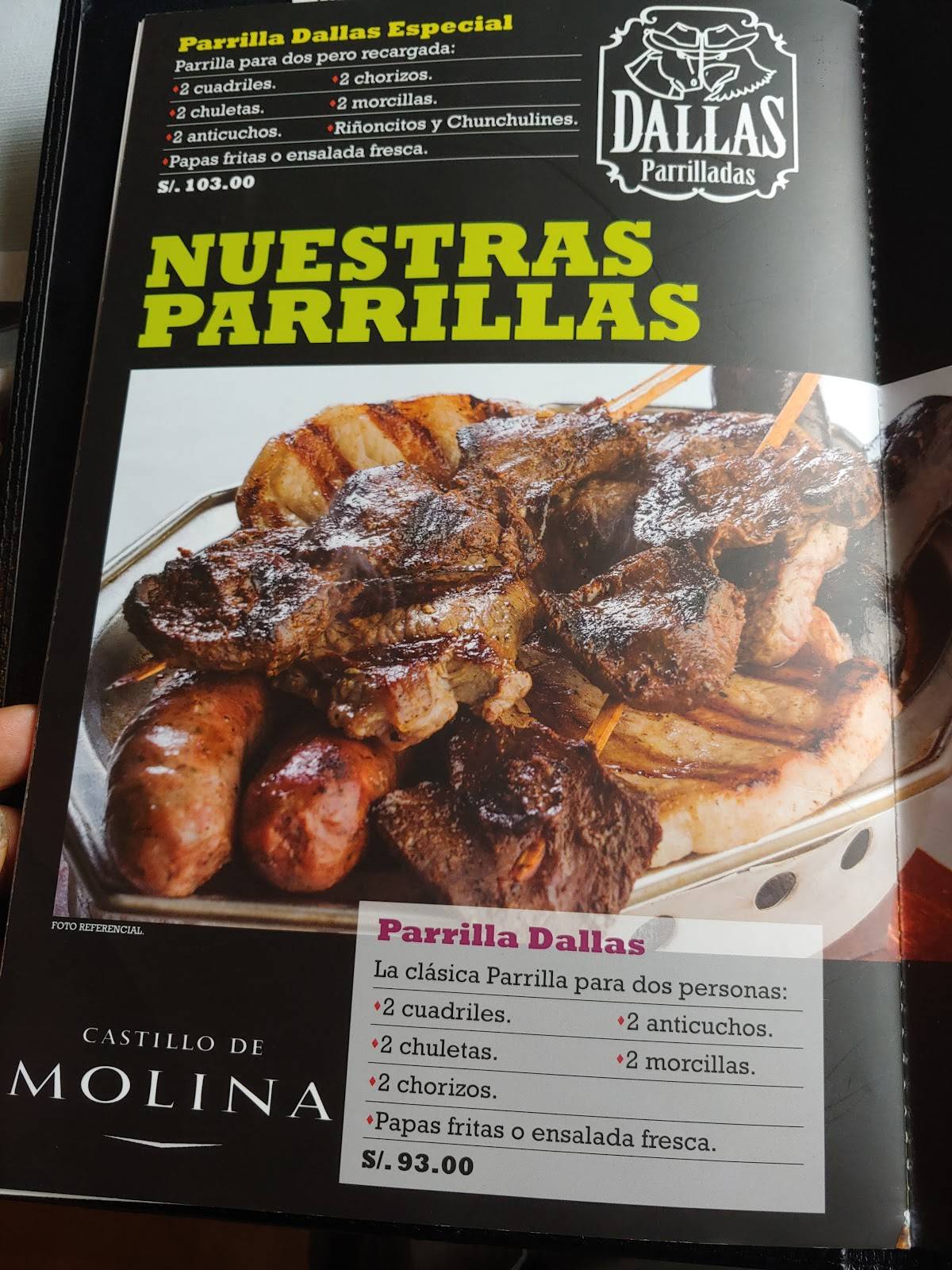Carta del restaurante Dallas, San Borja
